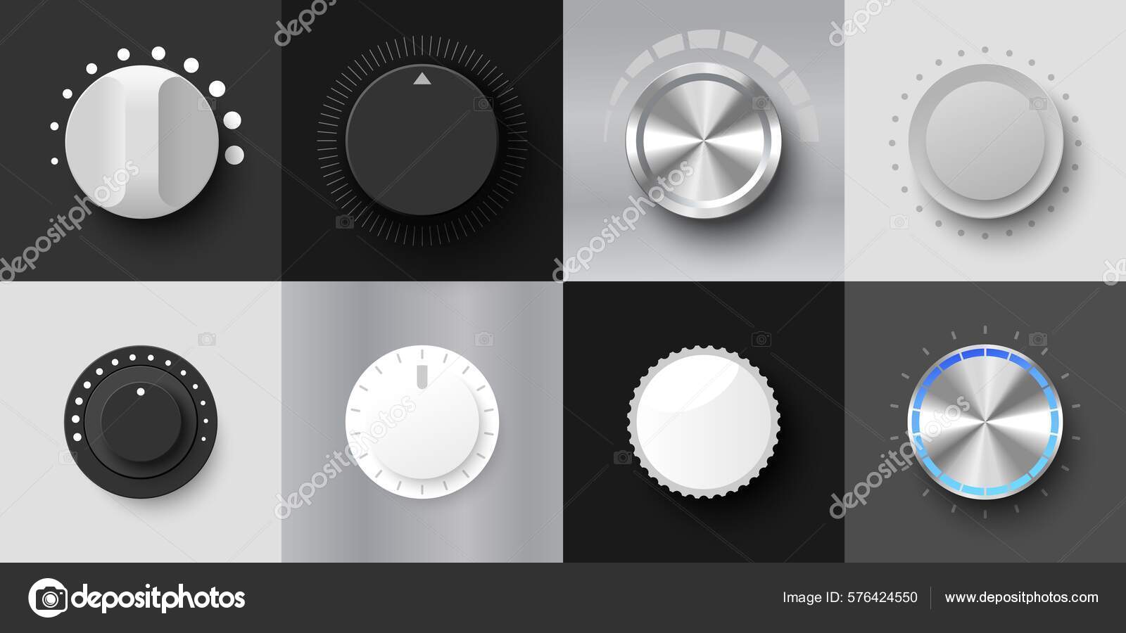 Adjustment Rotary Dial Vector Volume Level Knob Switcher Realistic ...