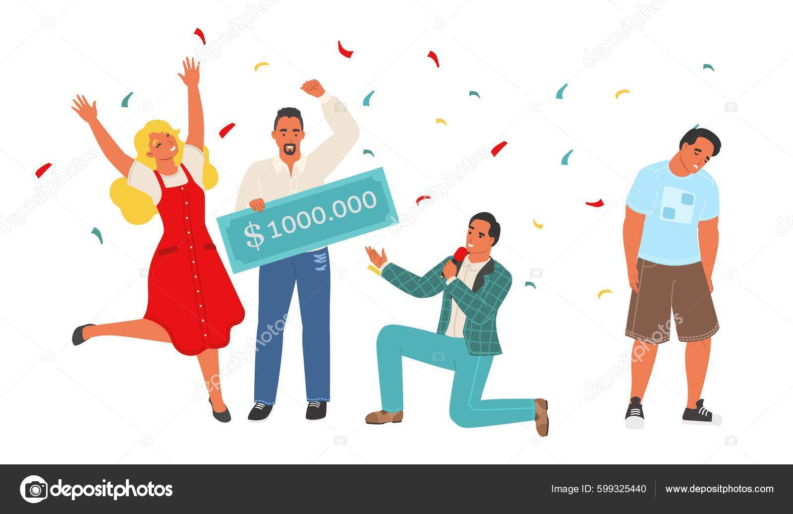 Lottery Winner Reward Vector Man Getting Money Cheque Gift ...