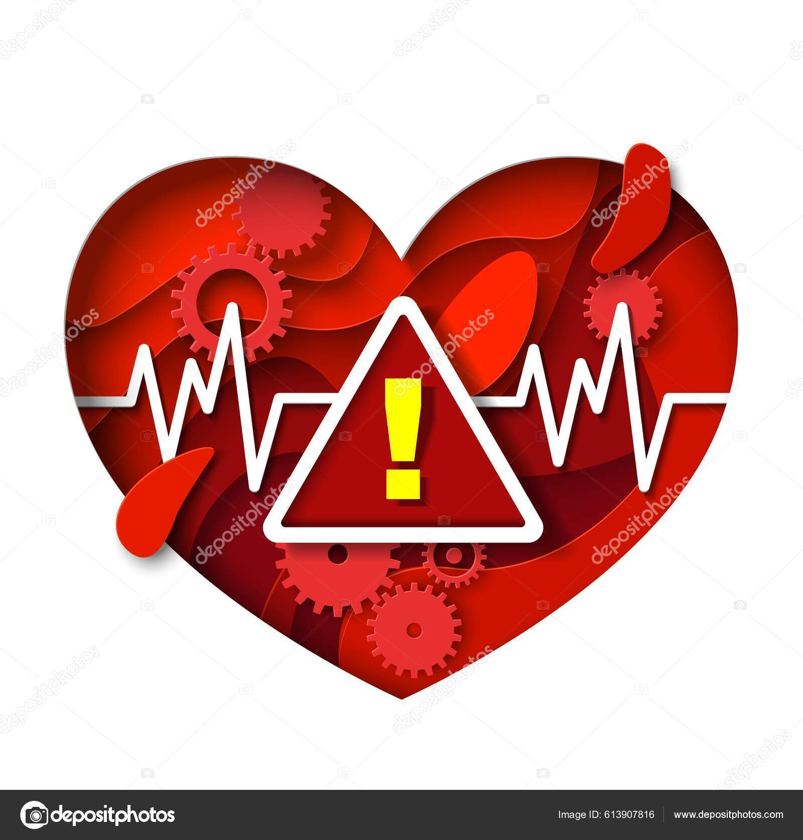 Peligro Ataque Corazón Vector Símbolo Alerta Ilustración Corte Papel ...