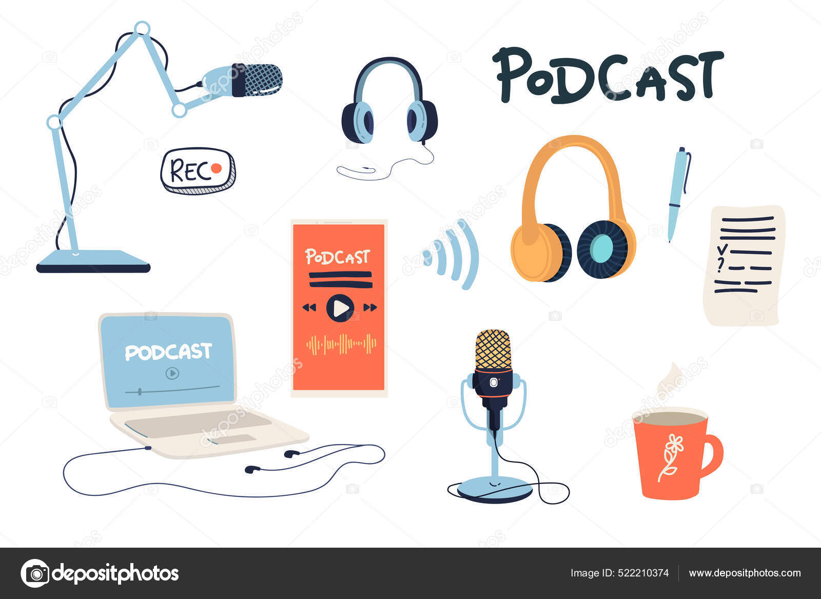 Podcast Show Vector Flat Cartoon Illustration Different Podcast ...