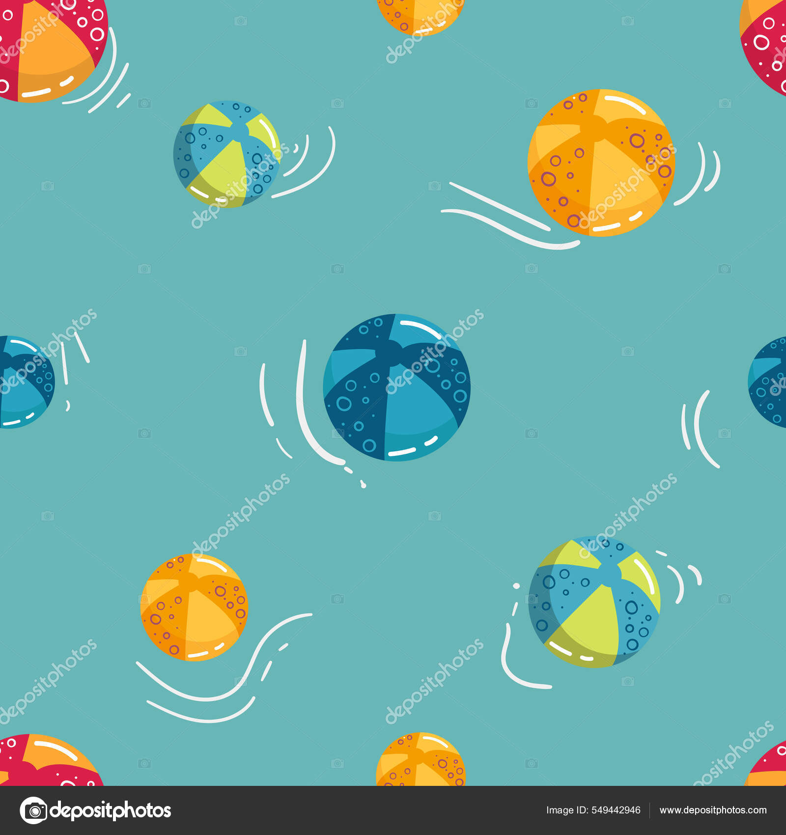 Vector summer seamless pattern. beach ball motif with blue background ...