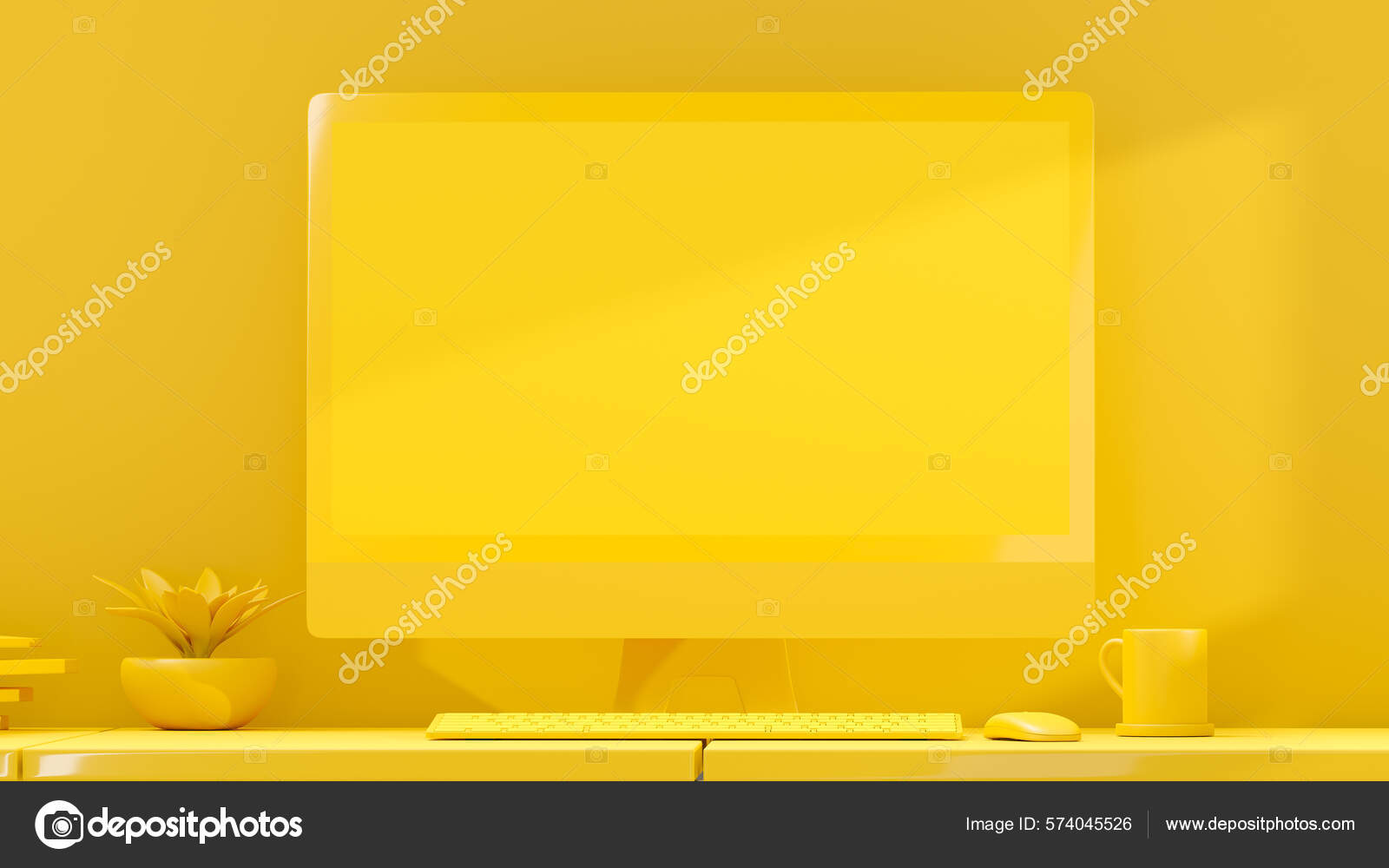 Yellow Computer Monitor Empty Display Placed Desk Minimal Idea Concept ...