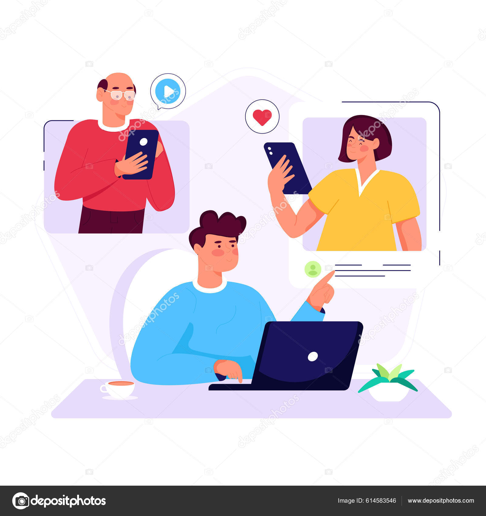 Online Communication Vector Illustration Cartoon Characters People ...