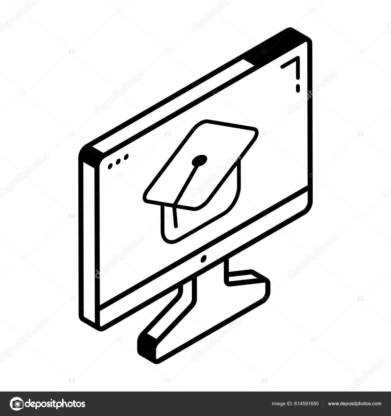 Online Education Icon White Background Line Style Vector Illustration ...