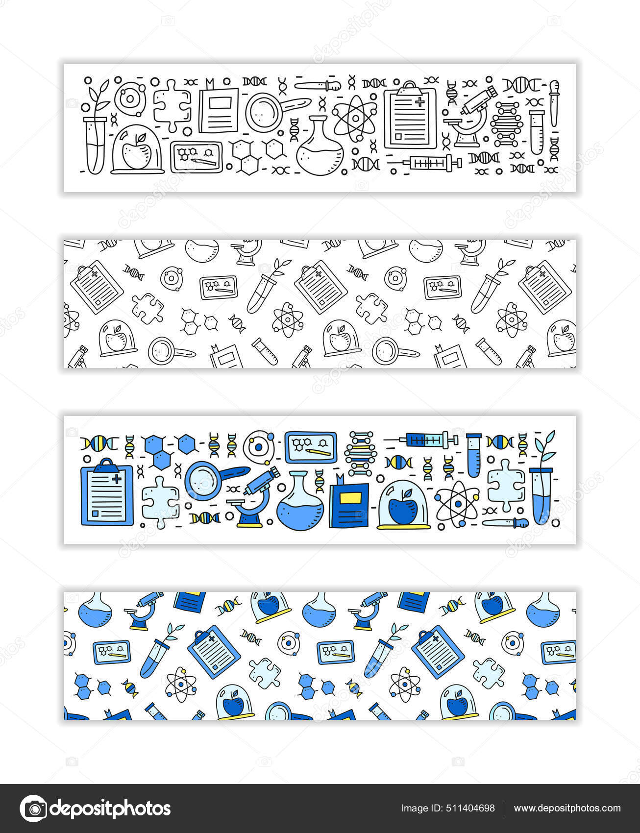 Horizontal Banners Doodle Genetic Engineering Icons Used Clipping Mask ...