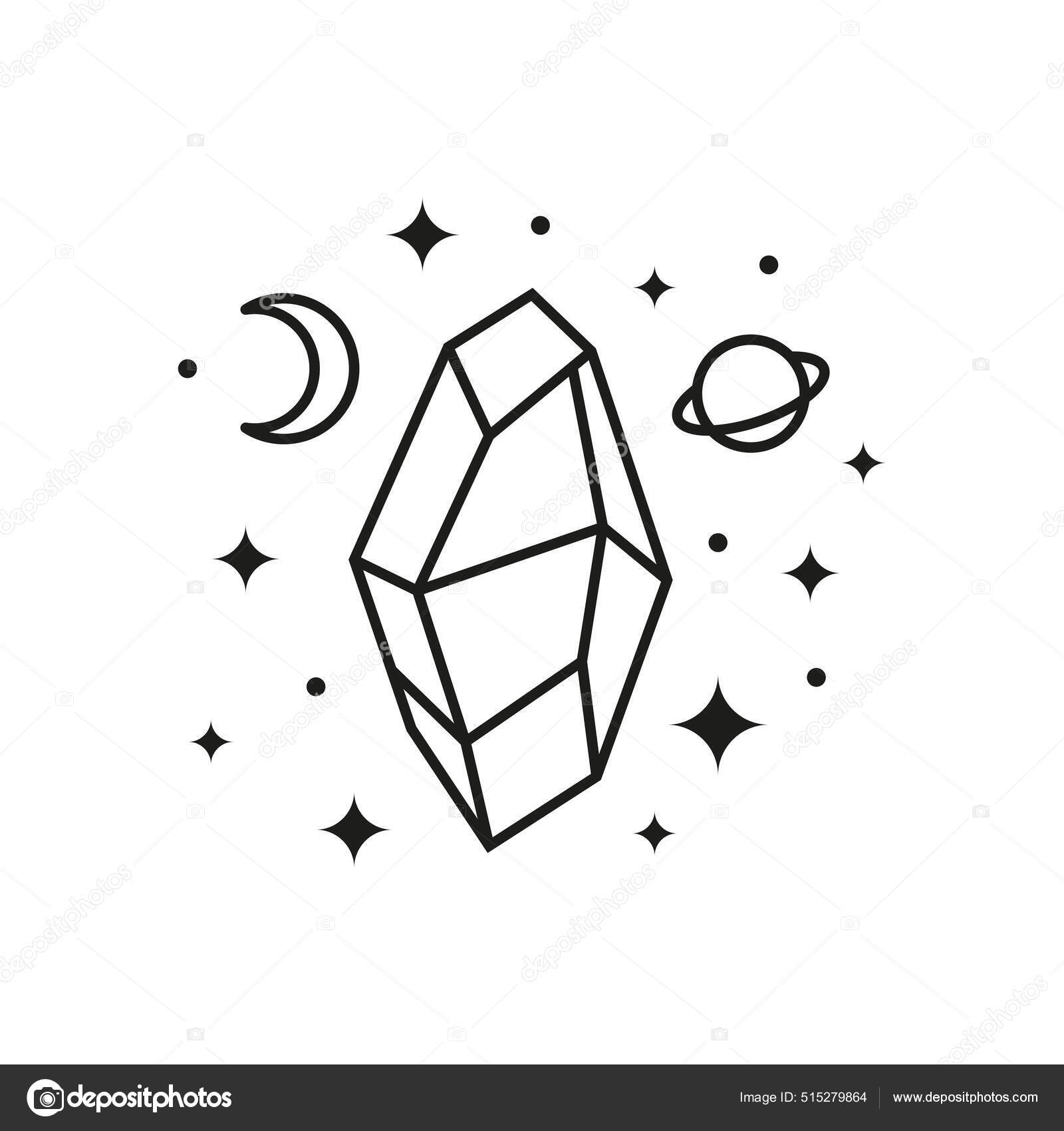 Hand Drawn Outline Celestial Crystal Crescent Moon Planet Stars ...