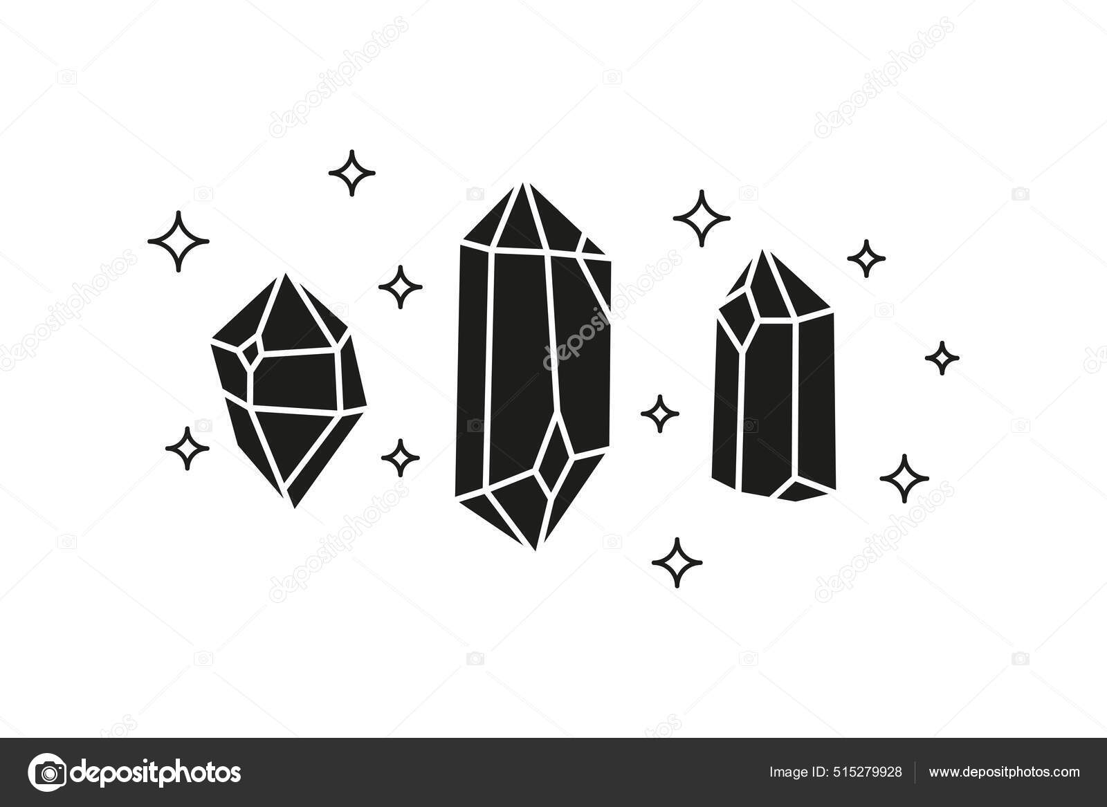 Hand Drawn Black Crystals Stars Isolated White Background Sacred ...