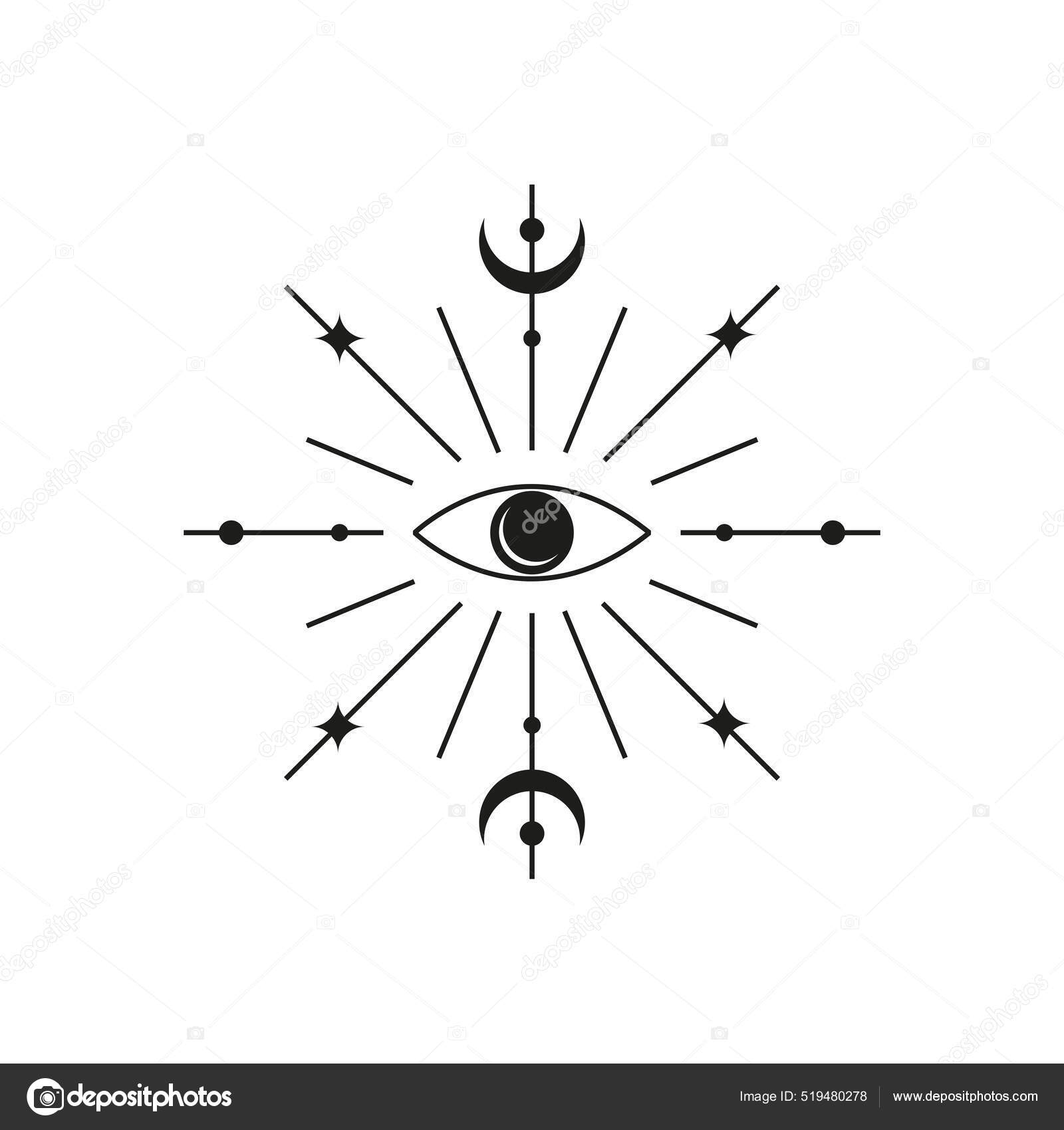 Third Eye Crescent Moon Starburst Isolated White Background Bohemian ...