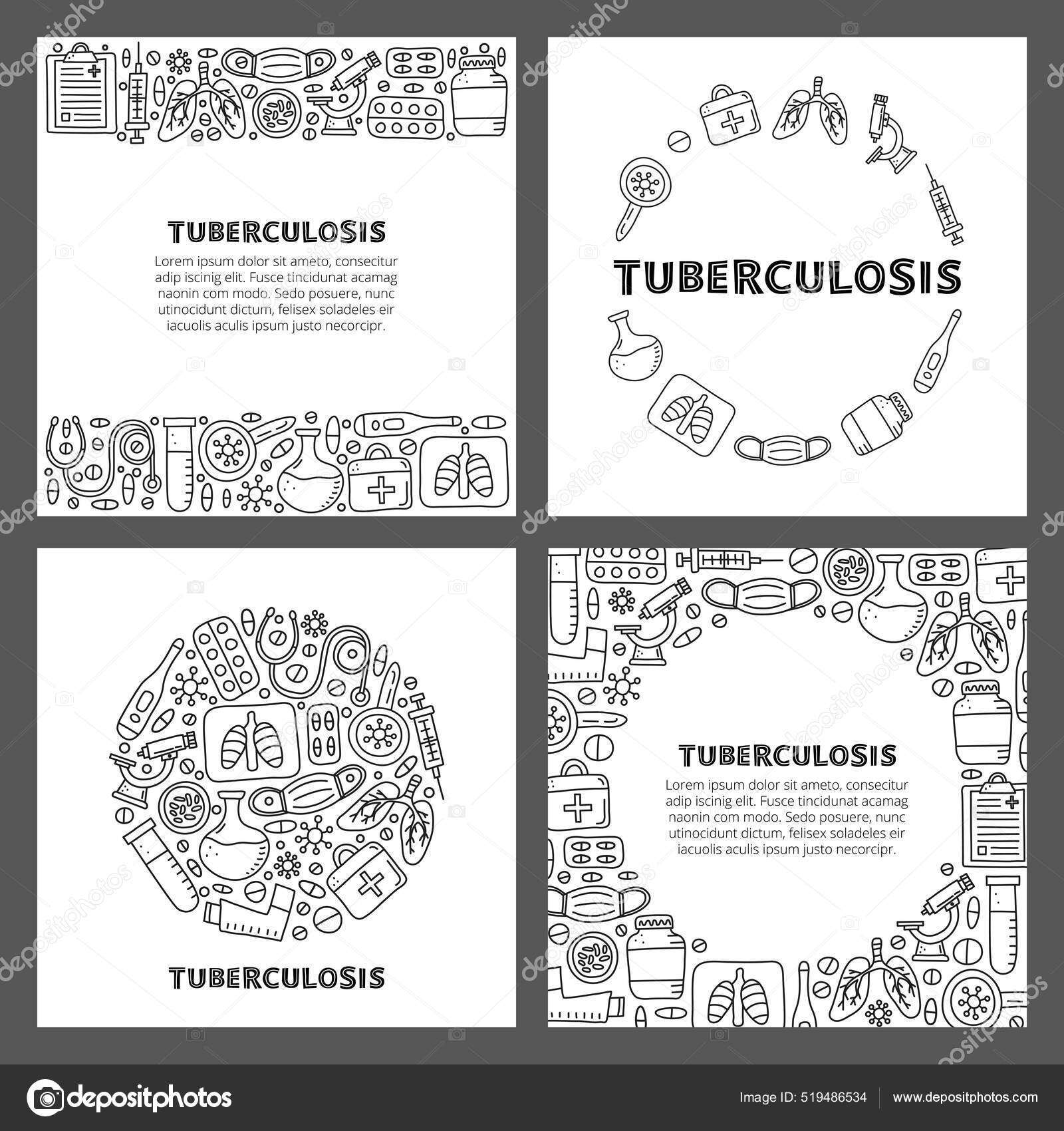 Set Cards Lettering Doodle Outline Tuberculosis Items Including Lungs ...
