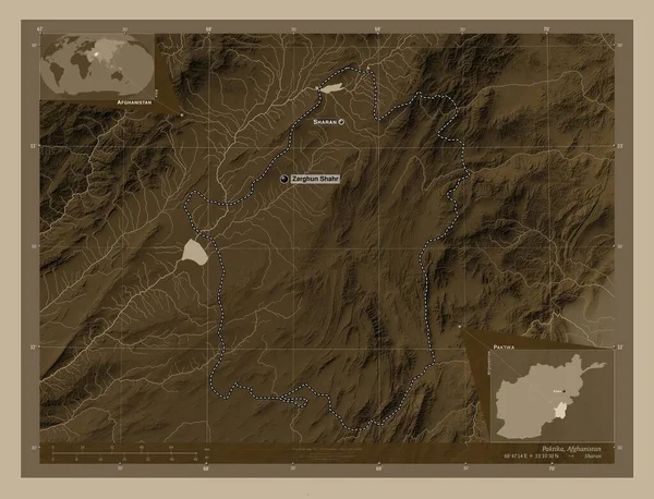 Paktika, province of Afghanistan. Elevation map colored in sepia tones ...