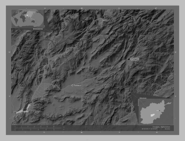 Uruzgan, province of Afghanistan. Grayscale elevation map with lakes ...