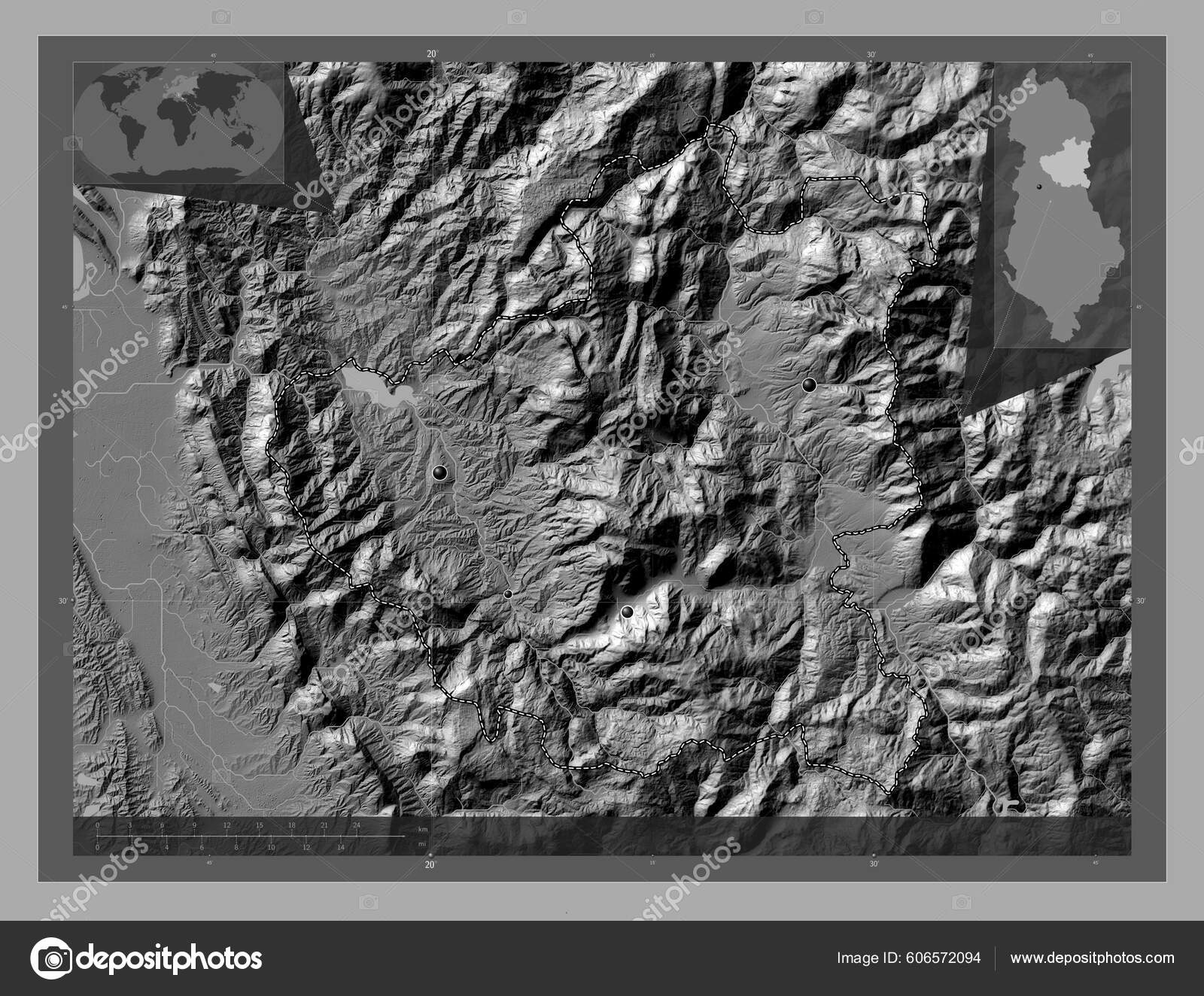 Diber County Albania Bilevel Elevation Map Lakes Rivers Locations Major ...
