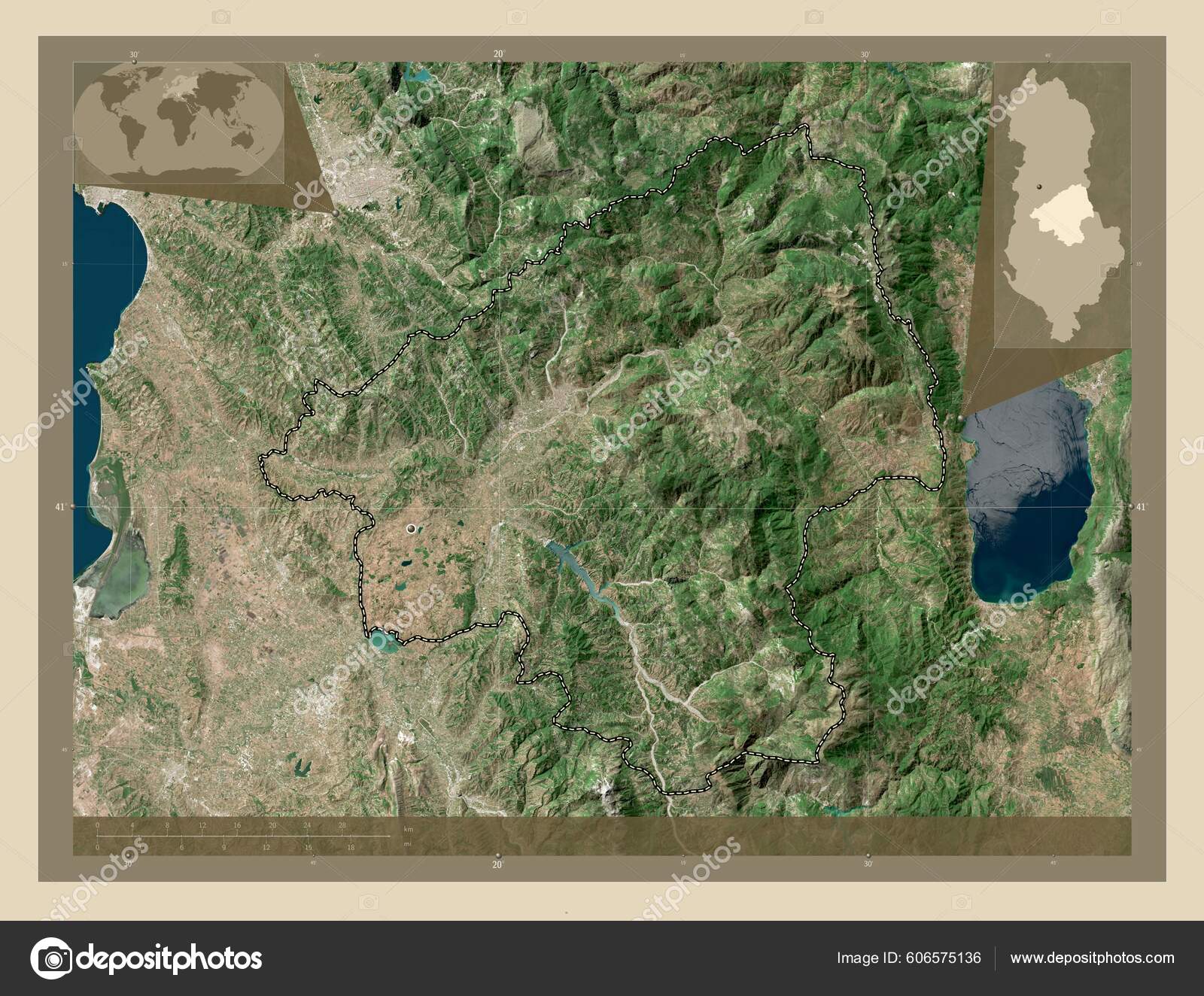Elbasan County Albania High Resolution Satellite Map Corner Auxiliary ...