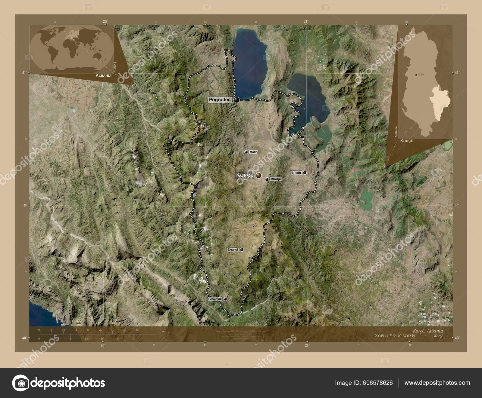 Korce County Albania Low Resolution Satellite Map Locations Names Major — Stock Photo © Yarr65 ...