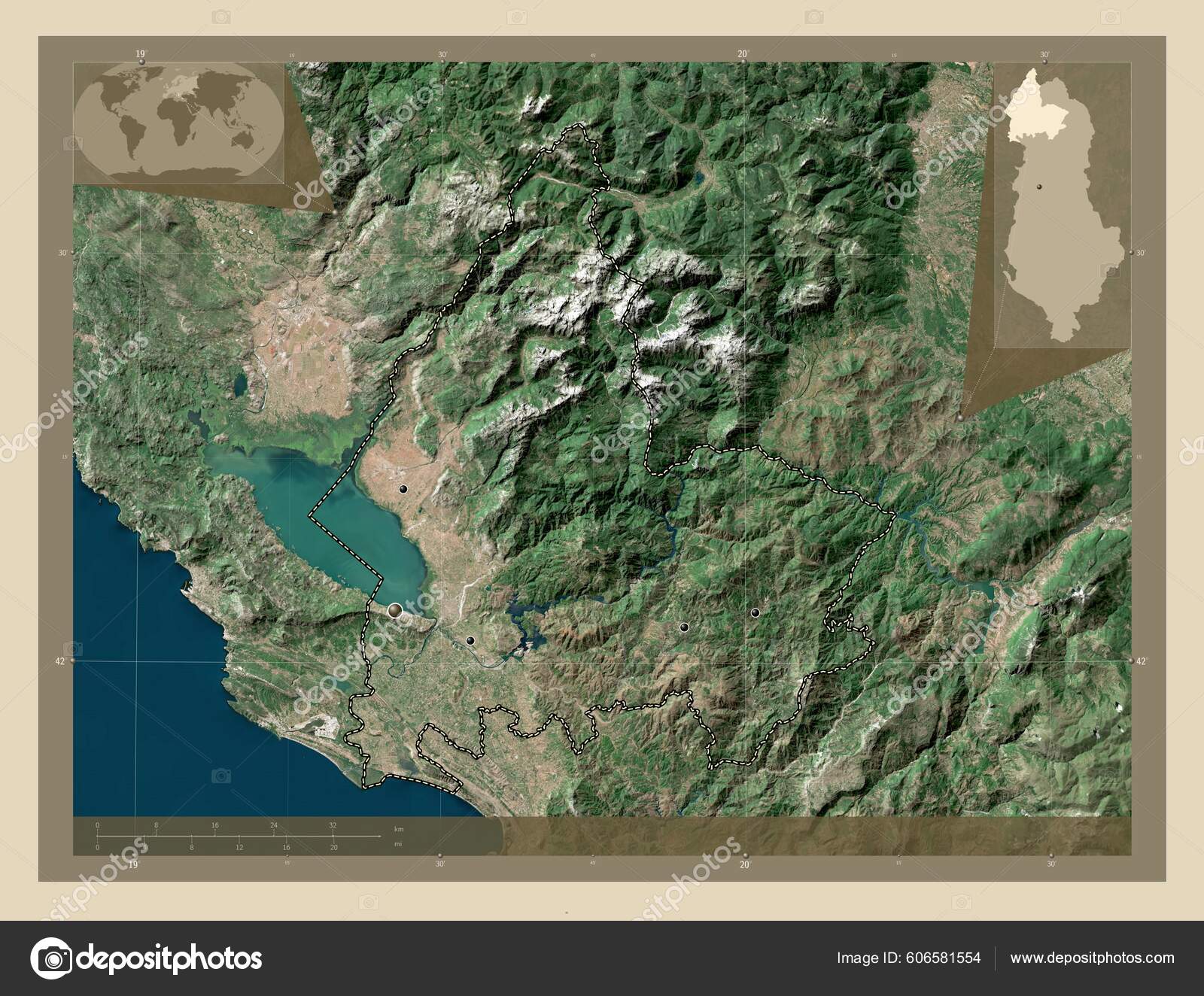 Shkoder County Albania High Resolution Satellite Map Locations Major ...