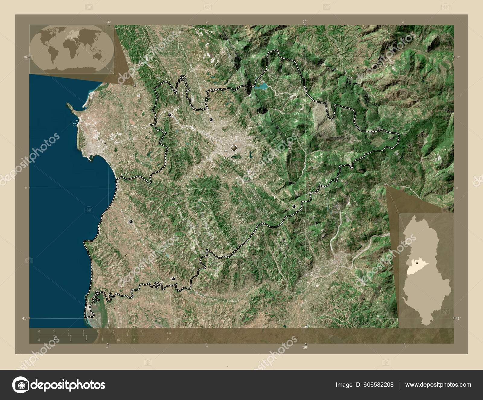 Tirane County Albania High Resolution Satellite Map Locations Major ...
