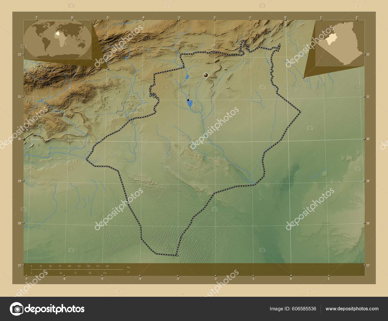 Bechar Province Algeria Colored Elevation Map Lakes Rivers Locations ...
