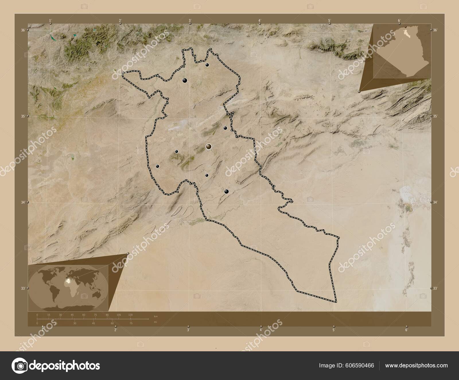 Djelfa Province Algeria Low Resolution Satellite Map Locations Major ...