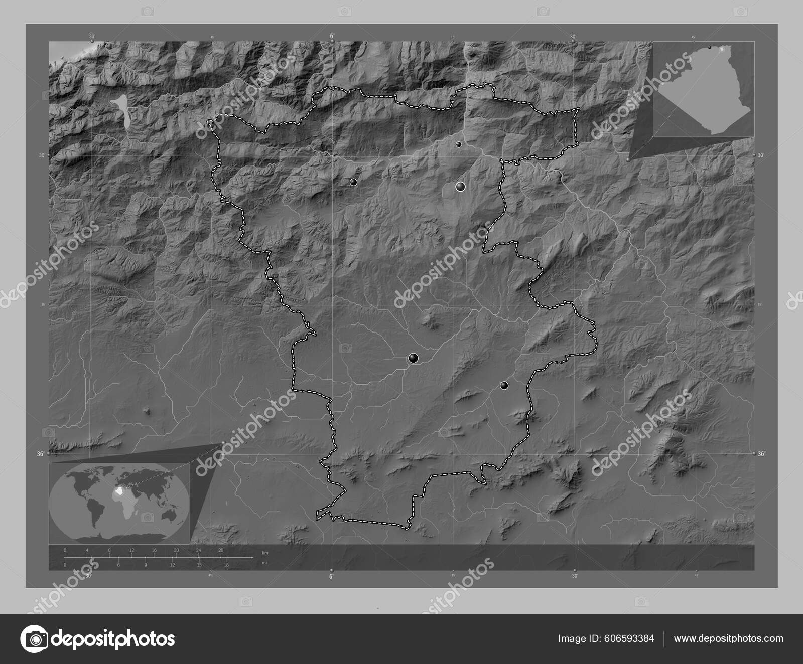 Mila Province Algeria Grayscale Elevation Map Lakes Rivers Locations ... Mila Province Algeria Grayscale Elevation Map Lakes Rivers Locations ...