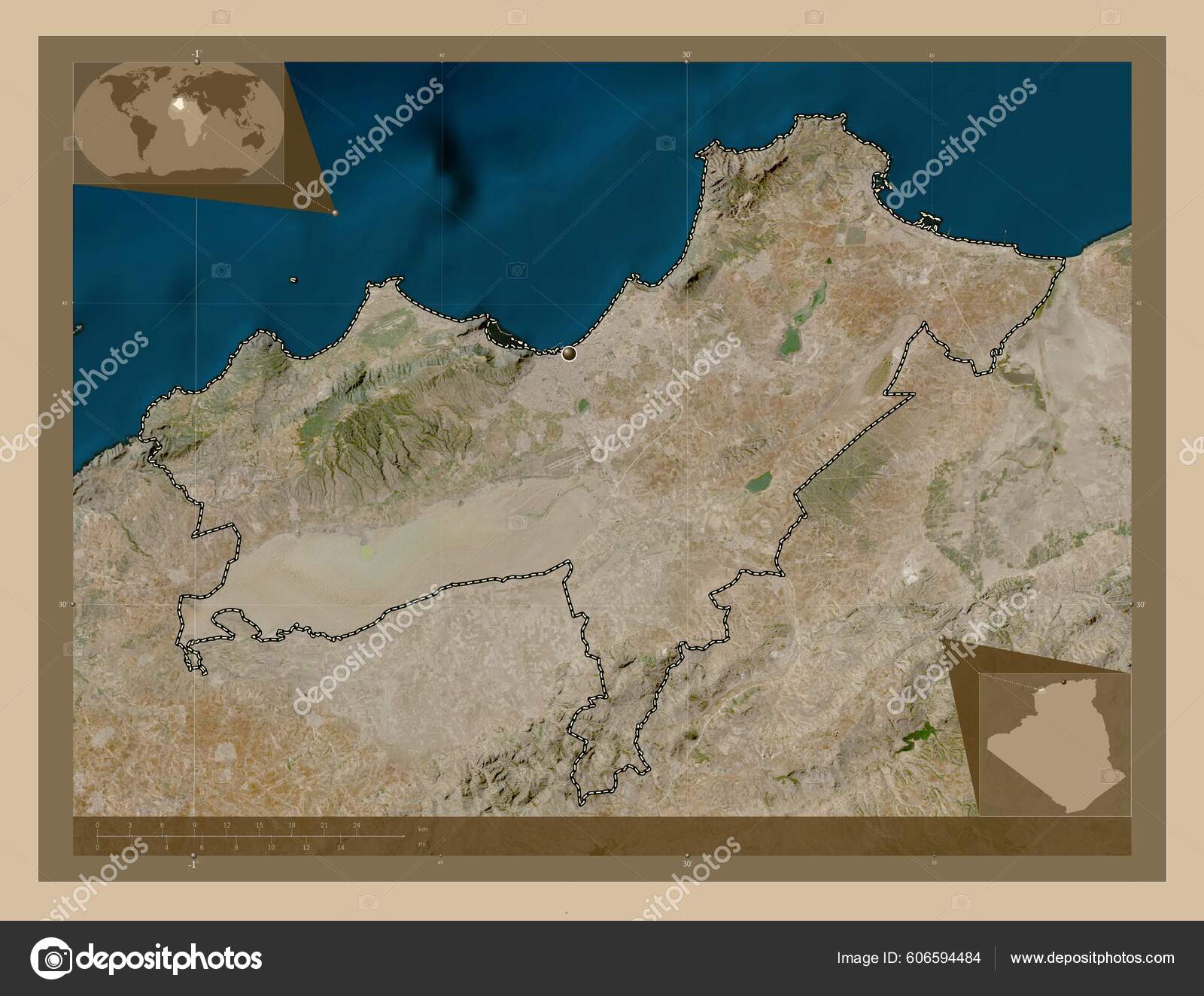 Oran Province Algeria Low Resolution Satellite Map Corner Auxiliary ...