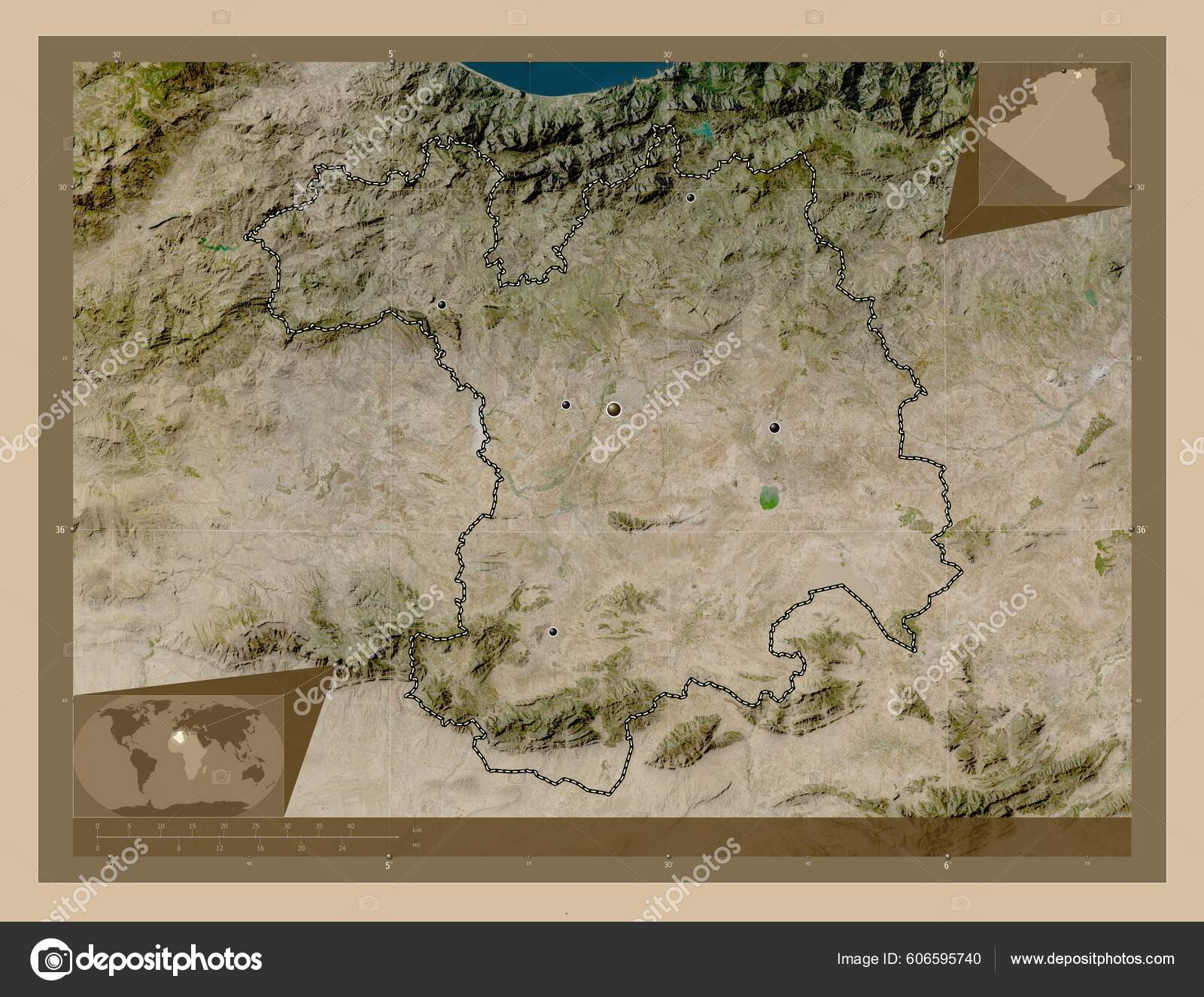 Setif Province Algeria Low Resolution Satellite Map Locations Major ...