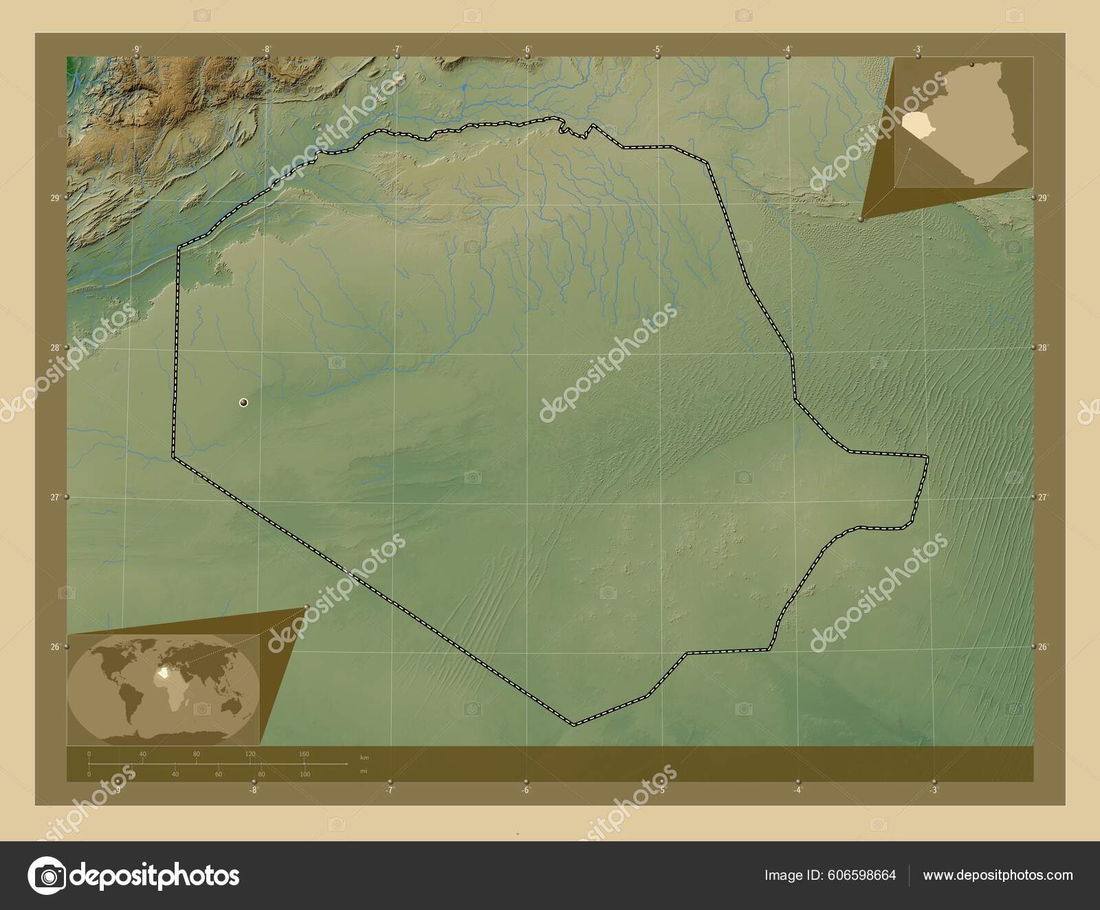 Tindouf Province Algeria Colored Elevation Map Lakes Rivers Locations ...