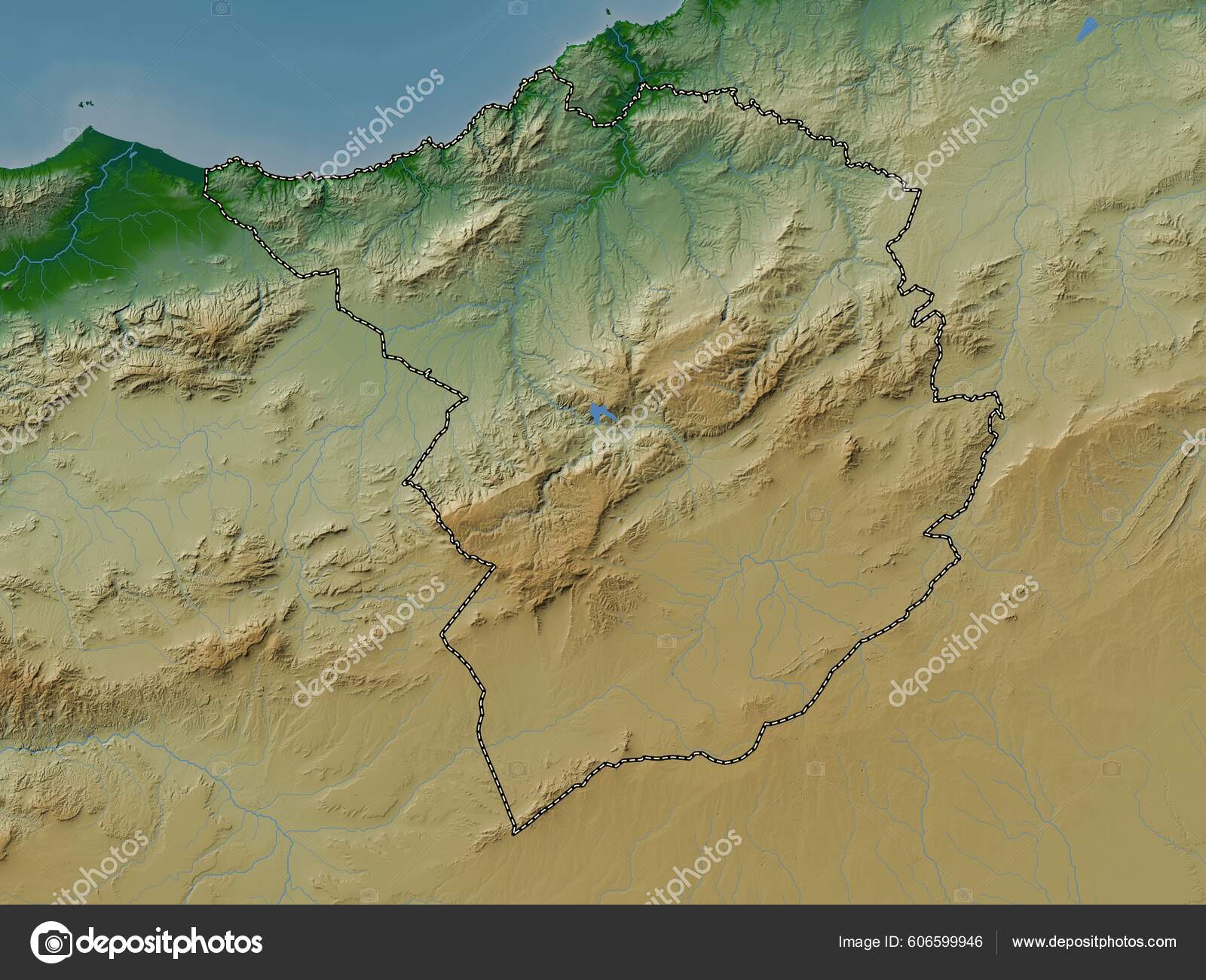 Tlemcen Province Algeria Colored Elevation Map Lakes Rivers — Stock ...