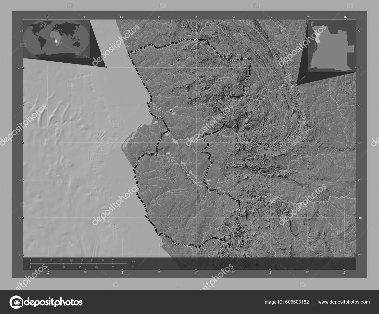 Bengo Province Angola Bilevel Elevation Map Lakes Rivers Corner ...