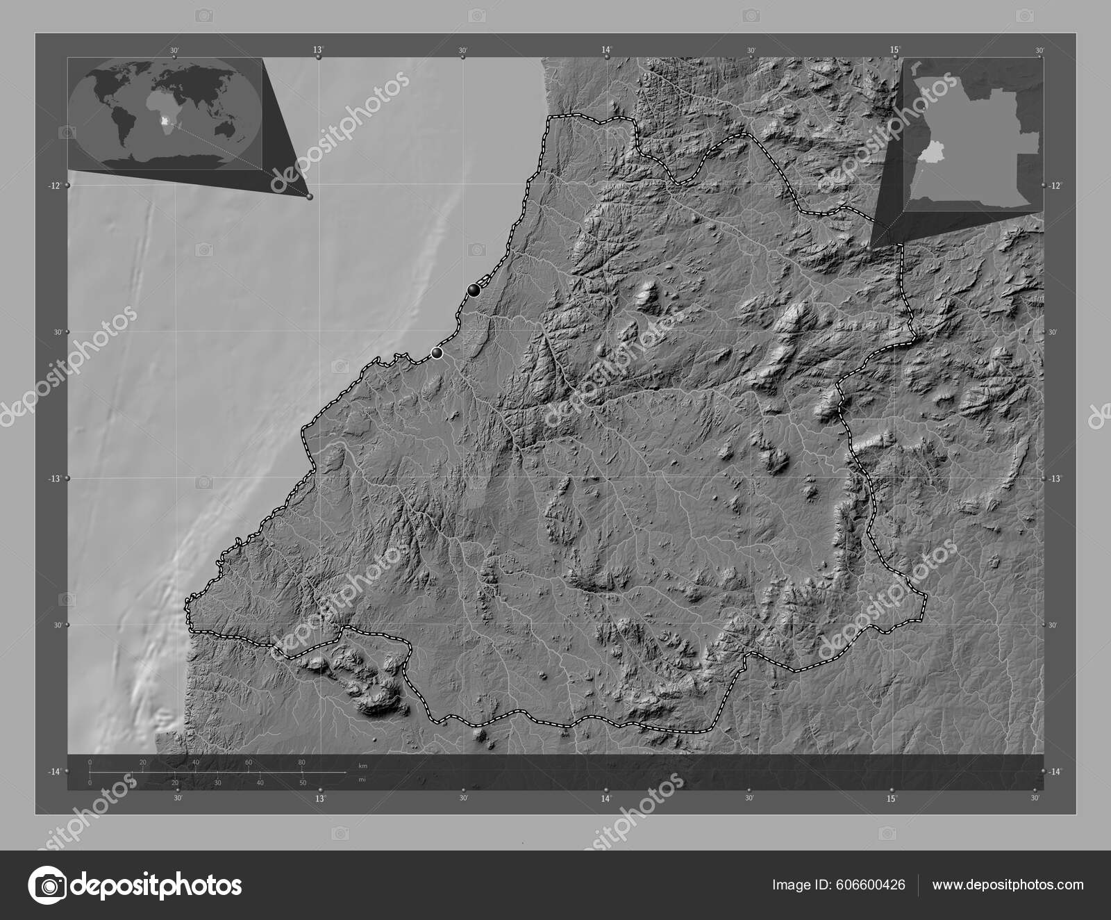 Benguela Province Angola Bilevel Elevation Map Lakes Rivers Locations ...