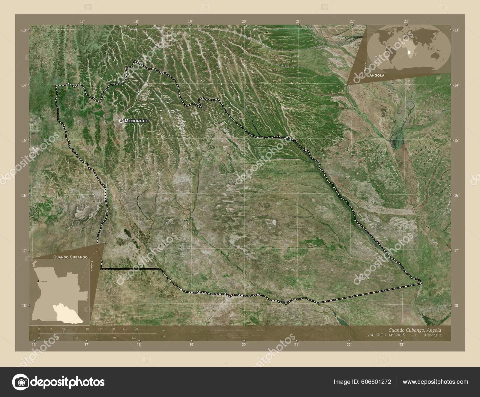 Cuando Cubango Province Angola High Resolution Satellite Map Locations Names Stock Photo by ...