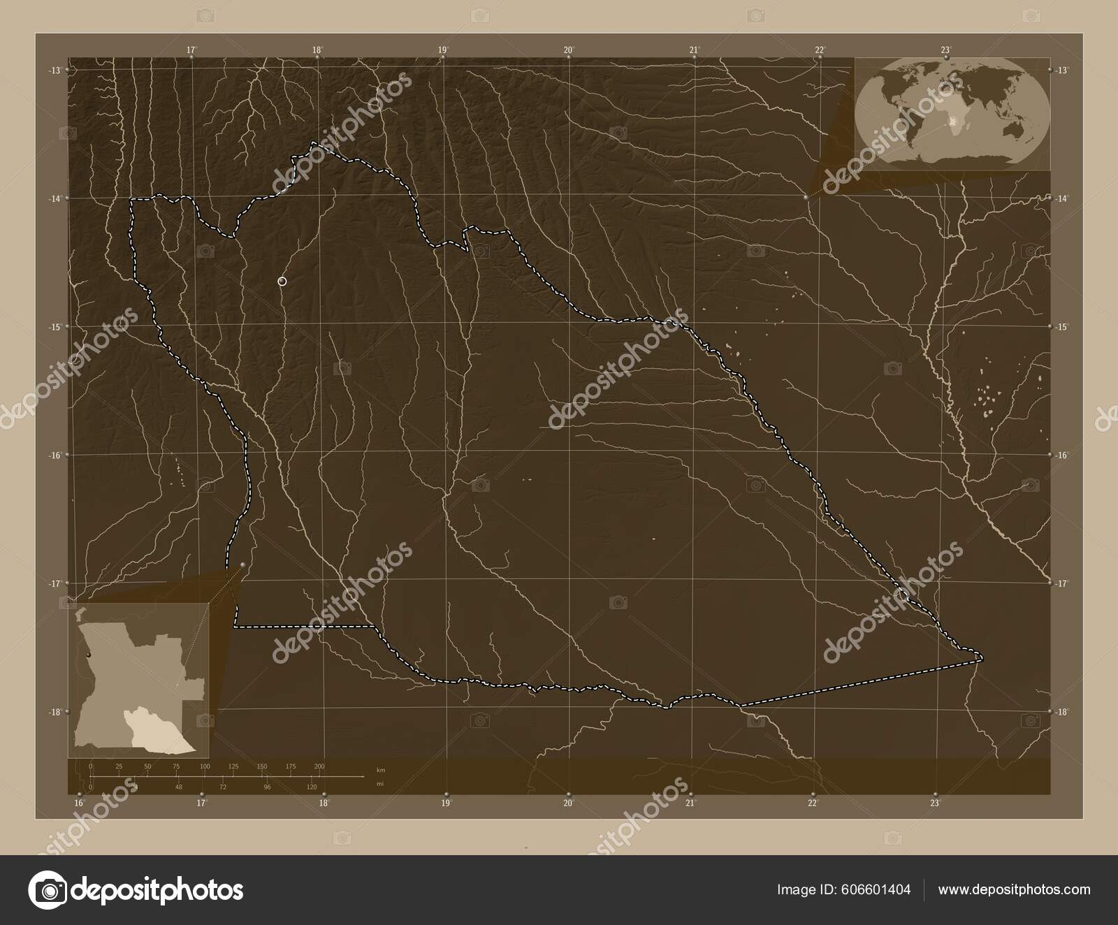 Cuando Cubango Province Angola Elevation Map Colored Sepia Tones Lakes — Stock Photo © Yarr65 ...