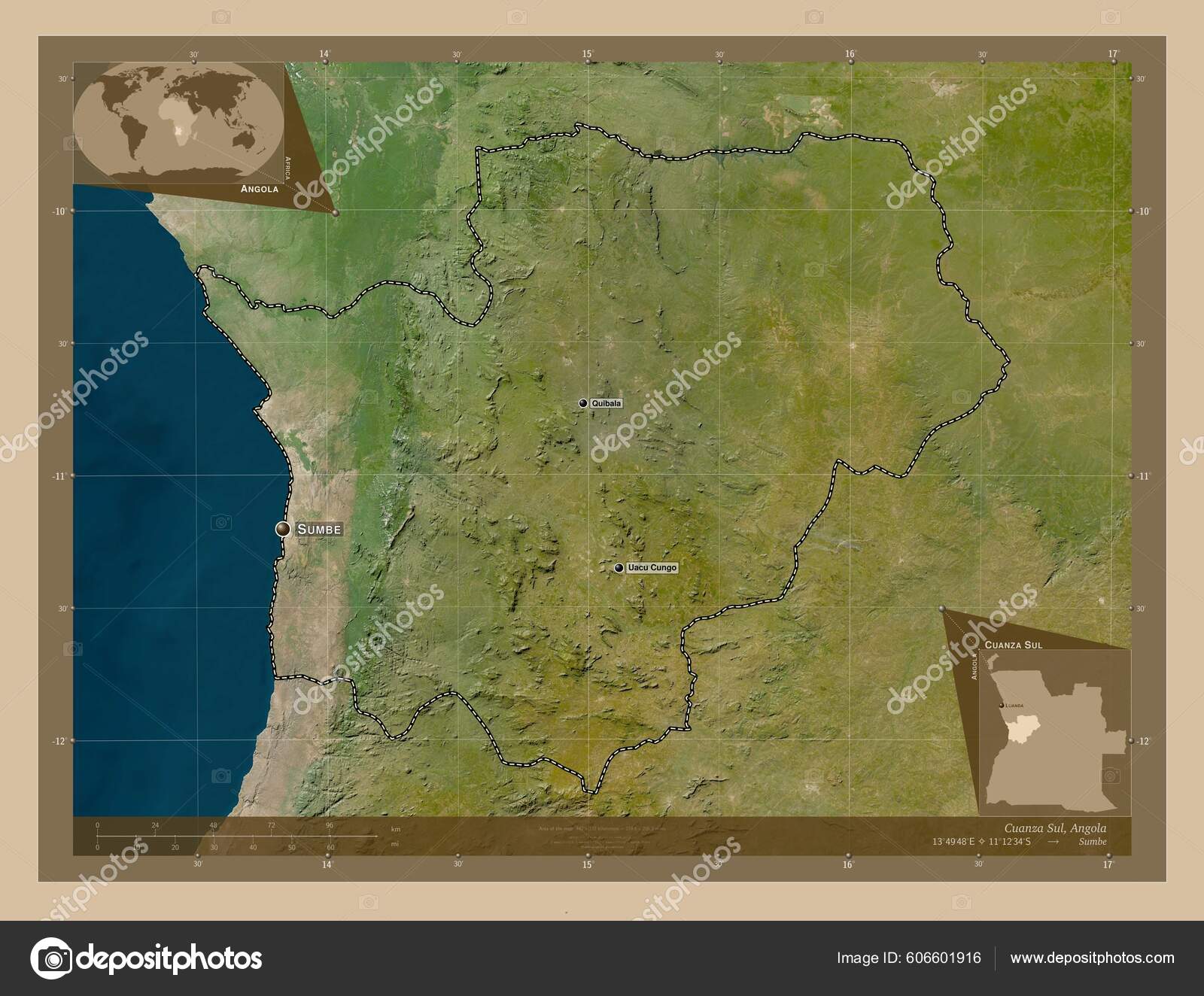 Cuanza Sul Province Angola Low Resolution Satellite Map Locations Names — Stock Photo © Yarr65 ...