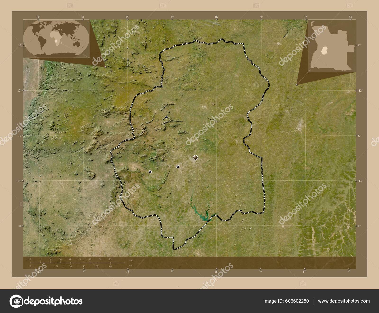 Huambo Province Angola Low Resolution Satellite Map Locations Major ...