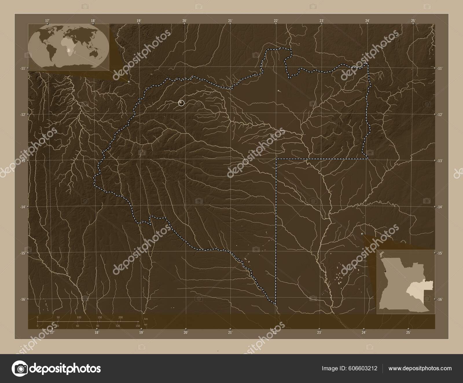 Moxico Province Angola Elevation Map Colored Sepia Tones Lakes Rivers — Stock Photo © Yarr65 ...