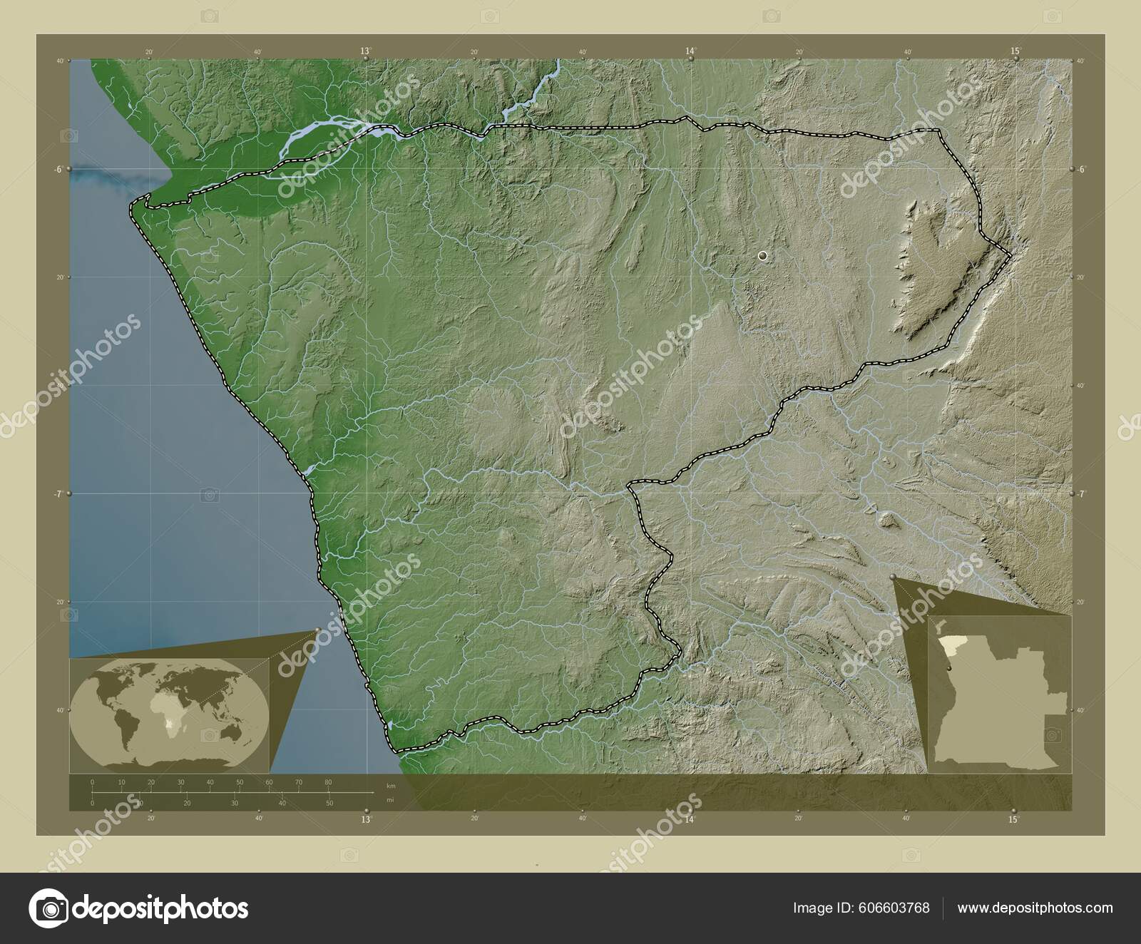 Zaire Province Angola Elevation Map Colored Wiki Style Lakes Rivers — Stock Photo © Yarr65 ...
