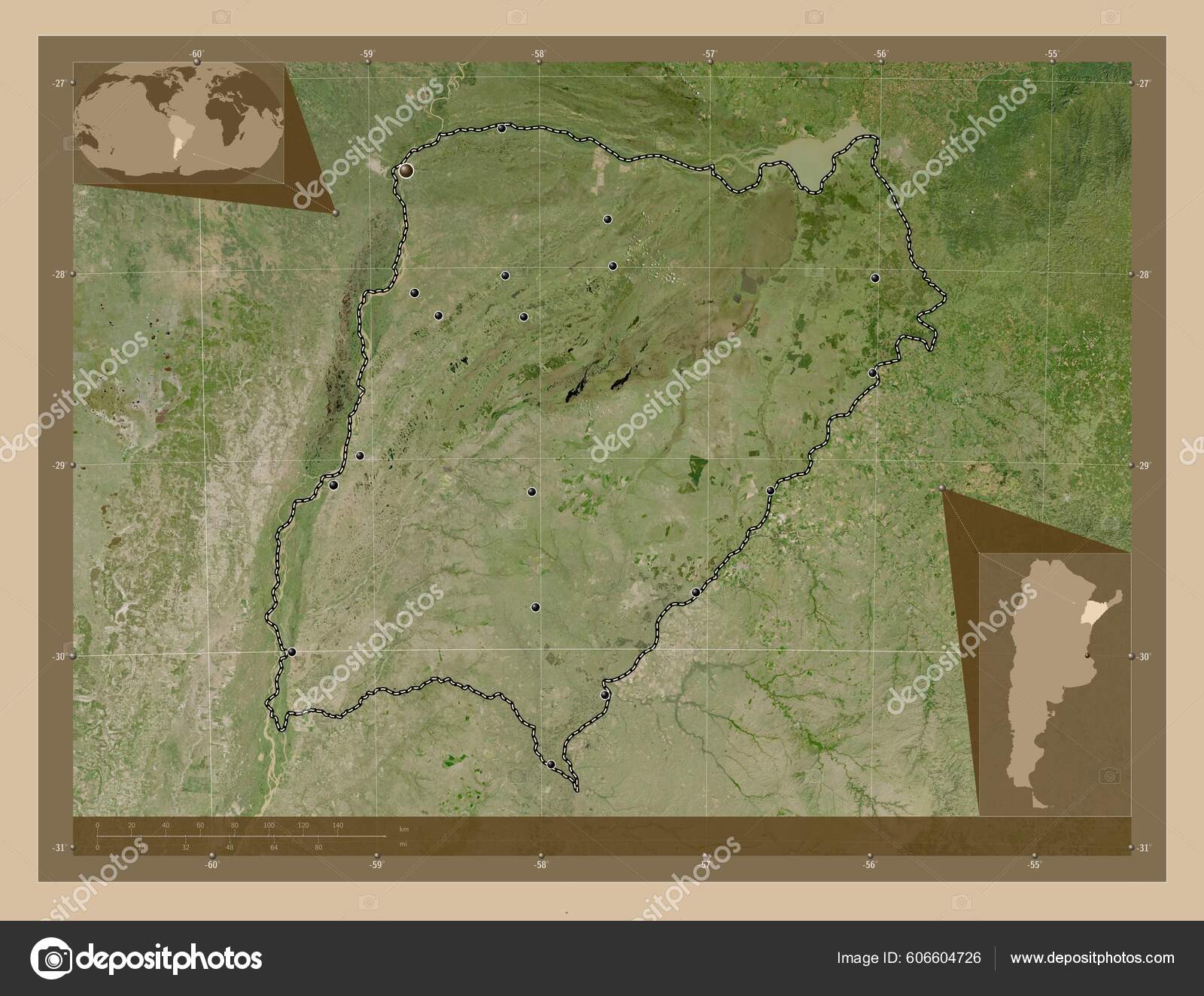 Corrientes Province Argentina Low Resolution Satellite Map Locations ...