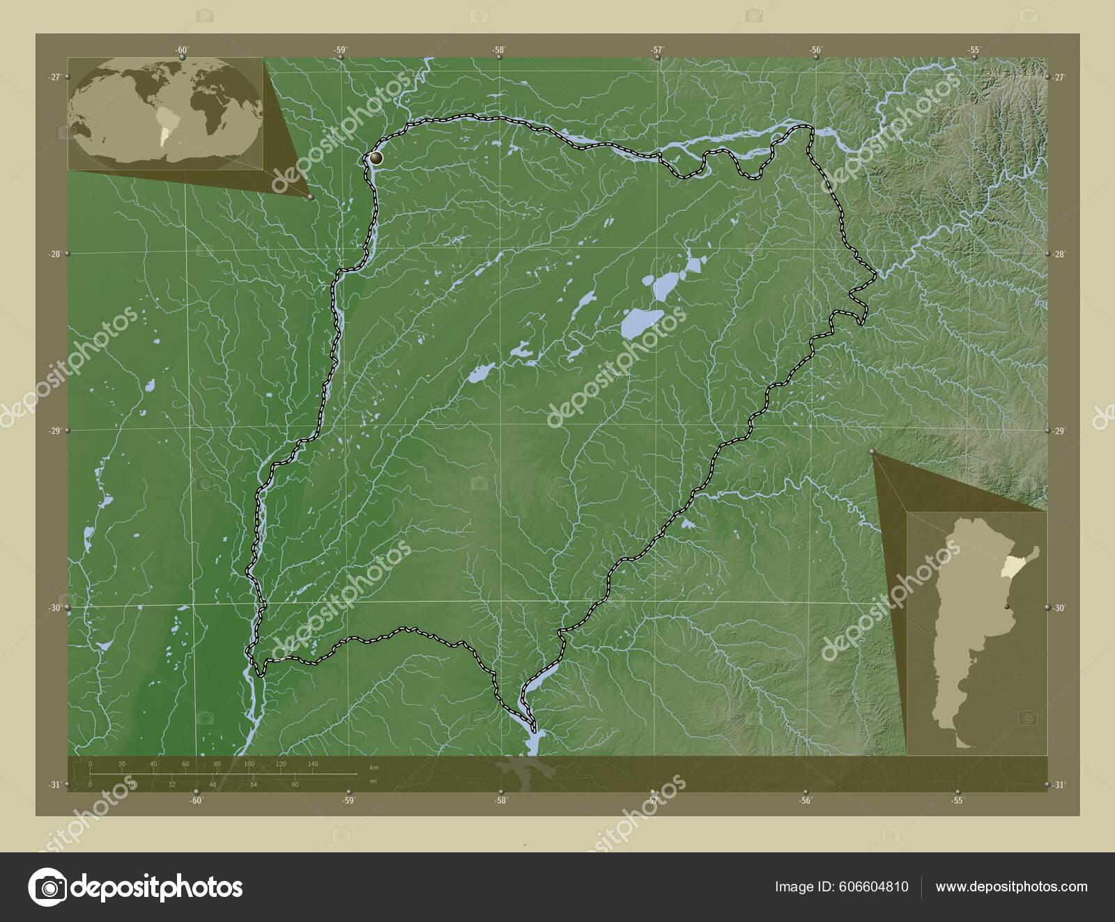 Corrientes Province Argentina Elevation Map Colored Wiki Style Lakes ...