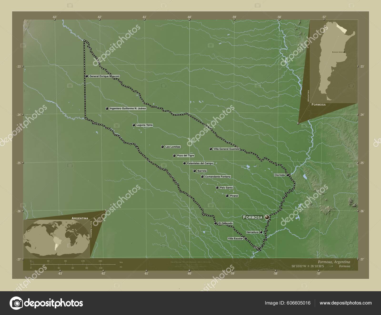 Formosa Provincia Argentina Mapa Elevación Coloreado Estilo Wiki Con ...