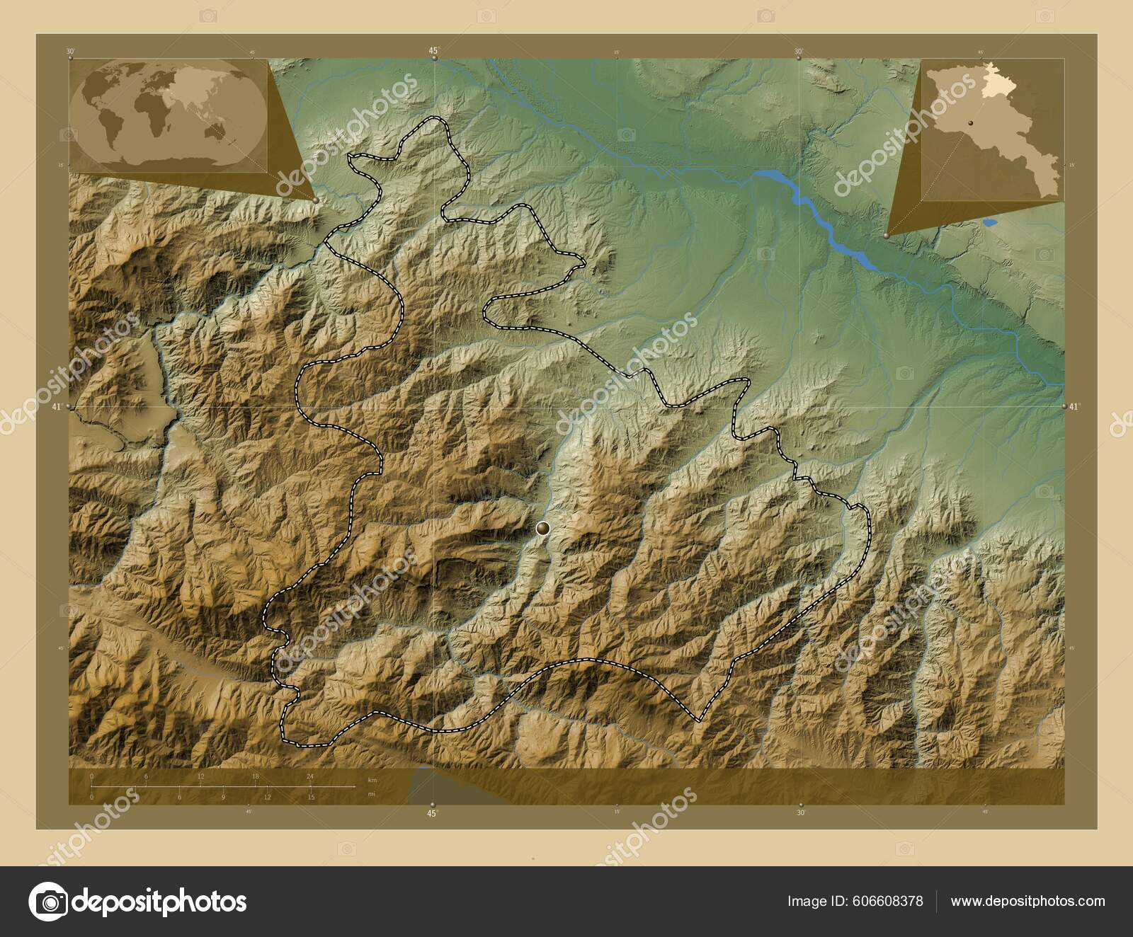 Tavush Province Armenia Colored Elevation Map Lakes Rivers Corner ...