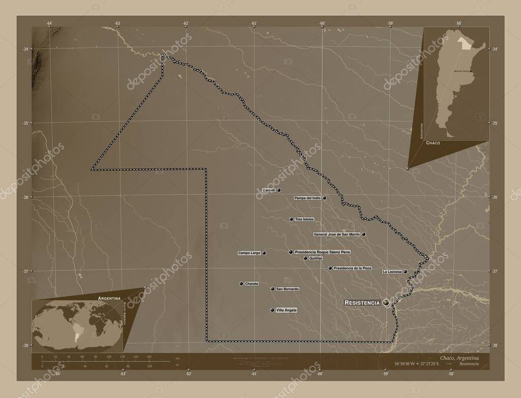 Chaco, provincia de Argentina. Mapa de elevaci n coloreado en tonos ...