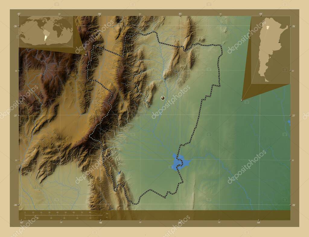 Tucumán, provincia de Argentina. Mapa de elevación de colores con lagos ...