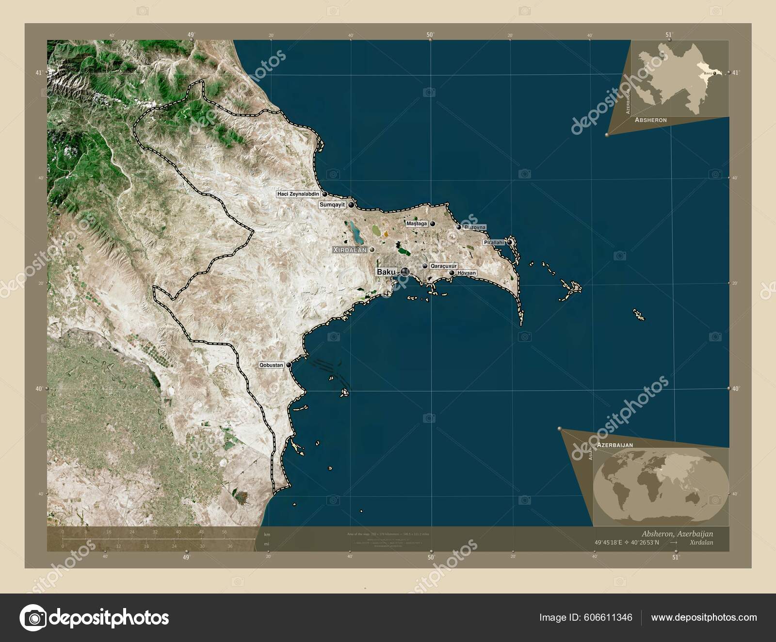 Absheron Region Azerbaijan High Resolution Satellite Map Locations ...