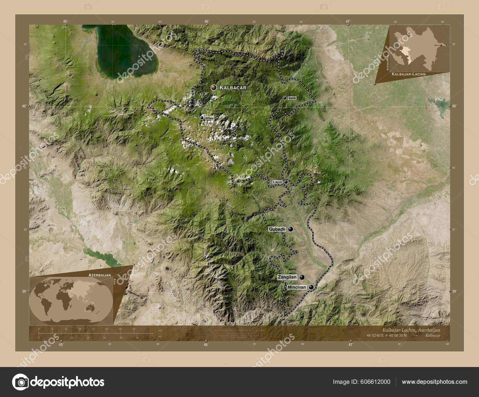 Kalbajar Lachin Region Azerbaijan Low Resolution Satellite Map ...
