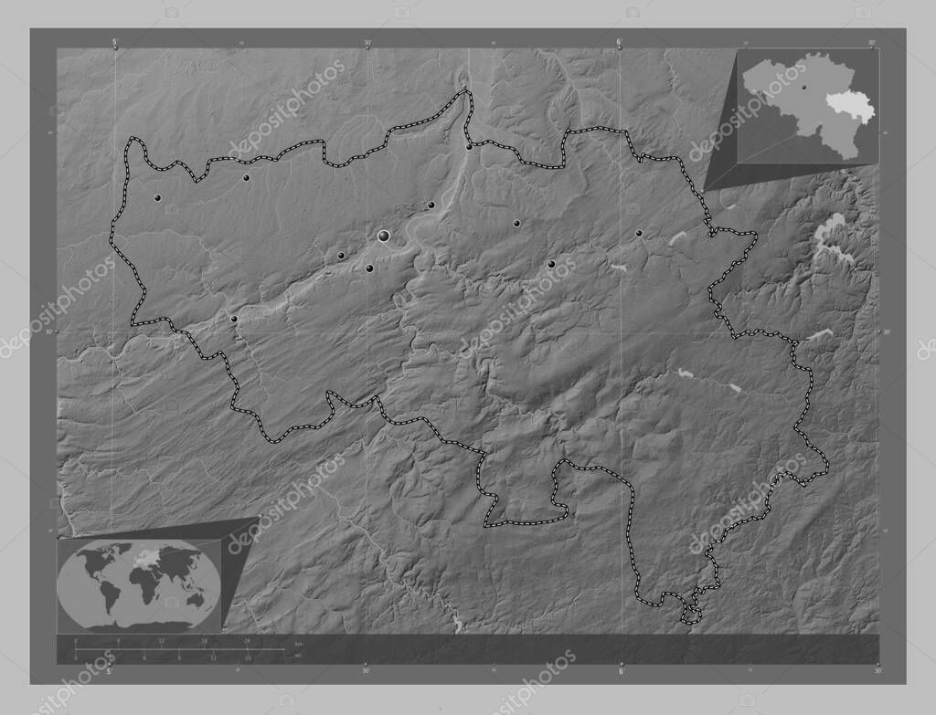 Lieja, provincia de Bélgica. Mapa de elevación a escala de grises con ...