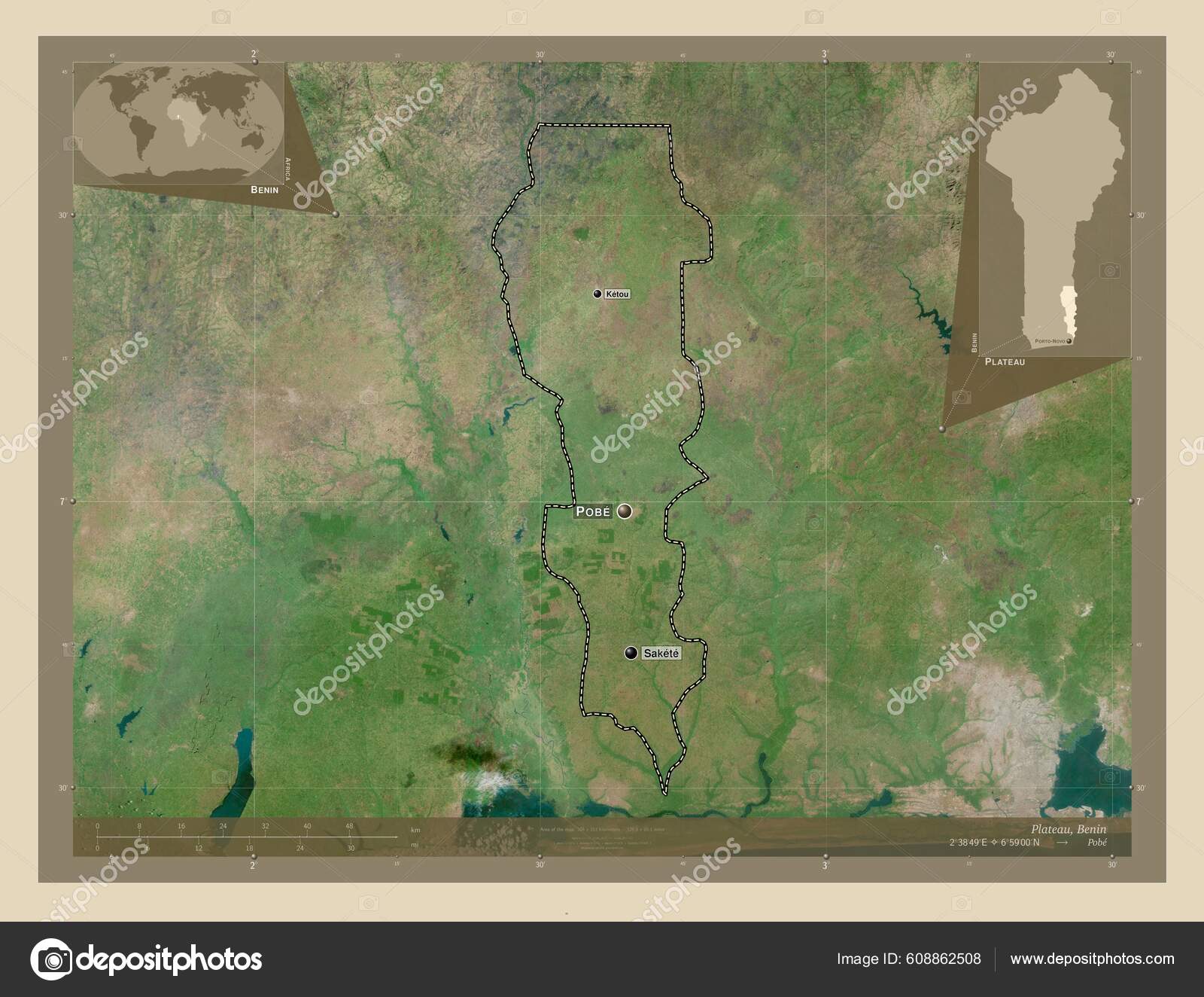 Plateau Departamento Benín Mapa Satelital Alta Resolución Ubicaciones ...