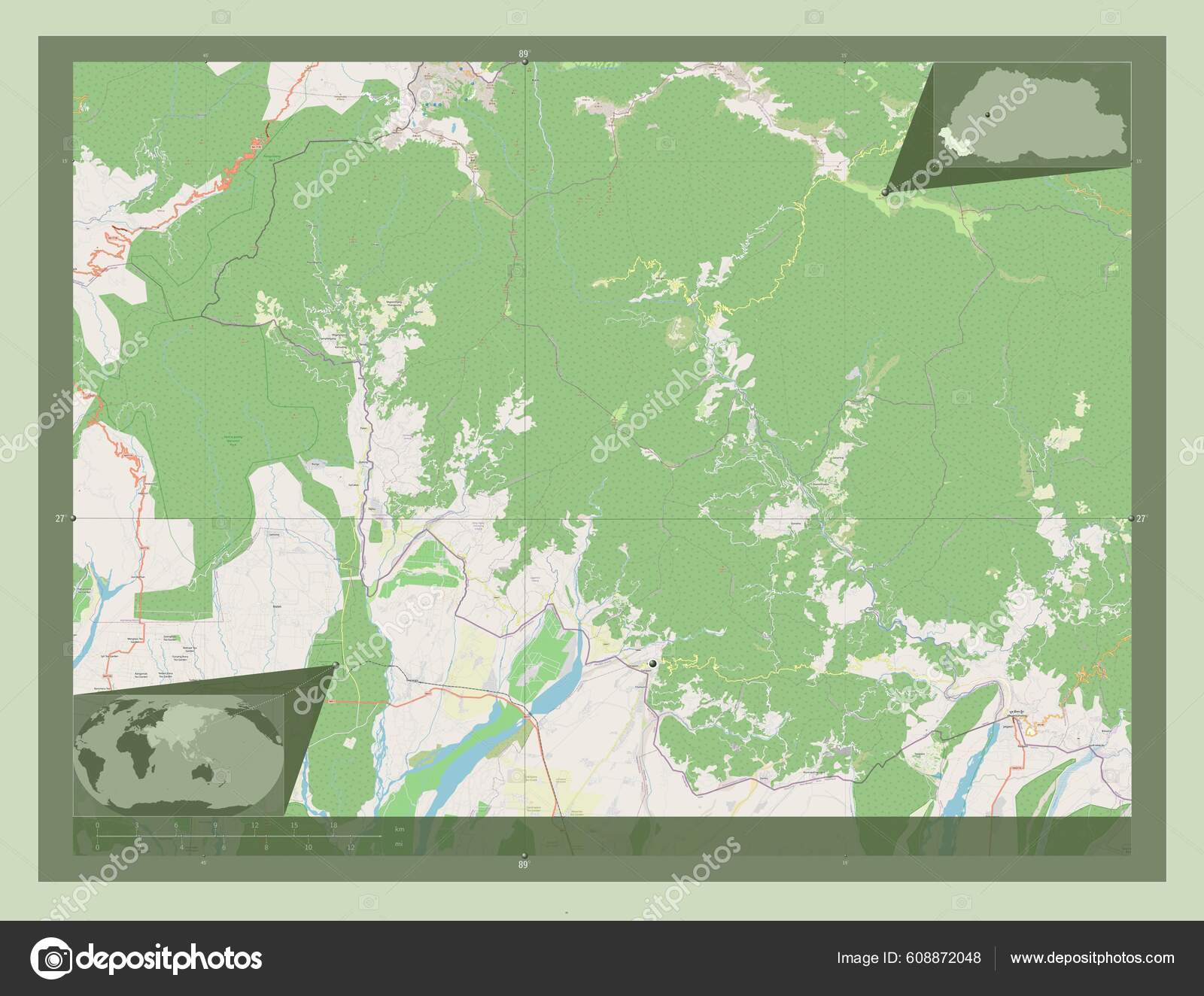 Samtse District Bhutan Open Street Map Locations Major Cities Region ...