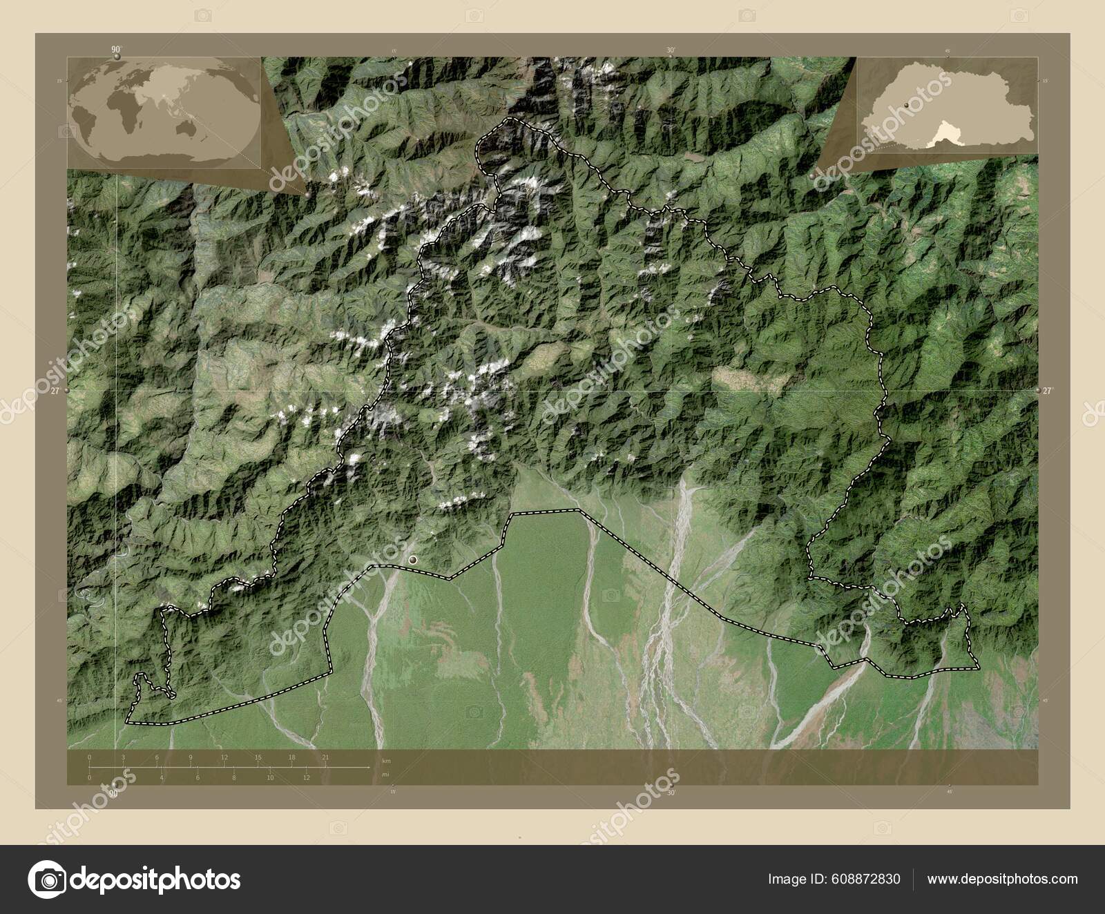 Sarpang District Bhutan High Resolution Satellite Map Corner Auxiliary ...