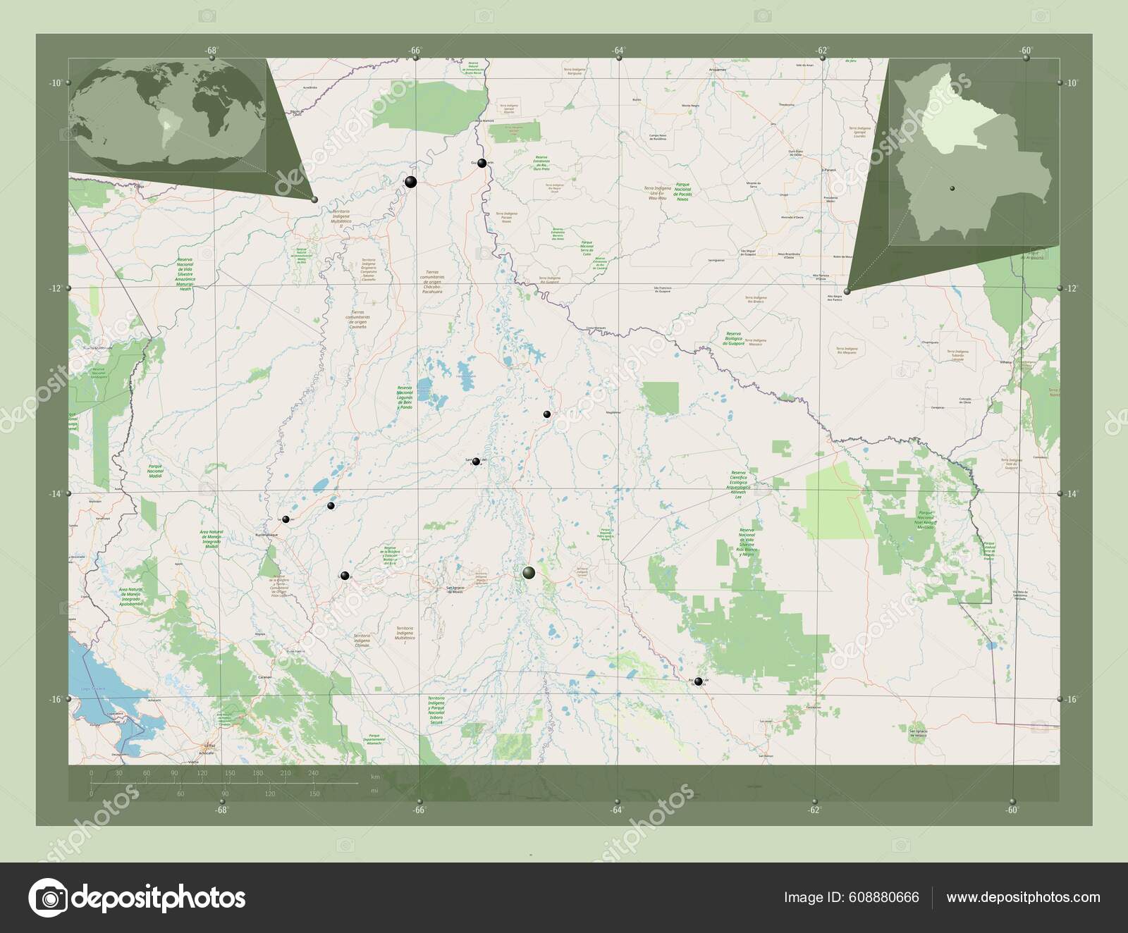 Beni Department Bolivia Open Street Map Locations Major Cities Region ...