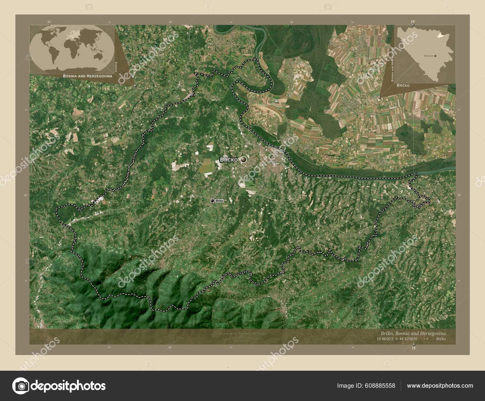 Brcko District Bosnia Herzegovina High Resolution Satellite Map ...