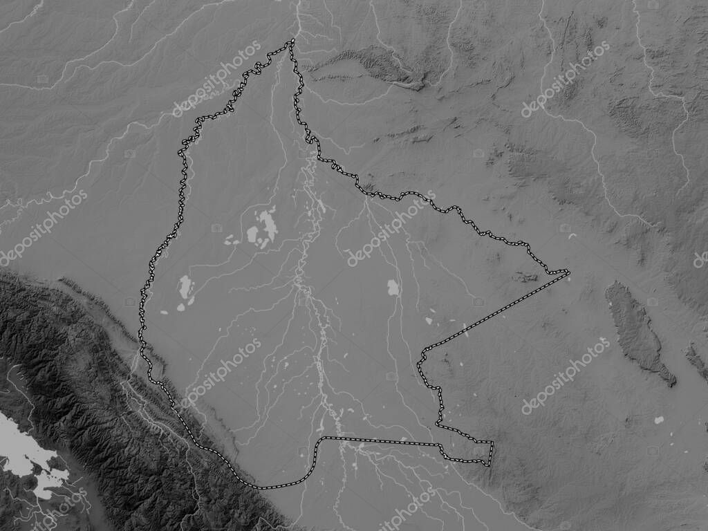 El Beni, departamento de Bolivia. Mapa de elevación a escala de grises ...